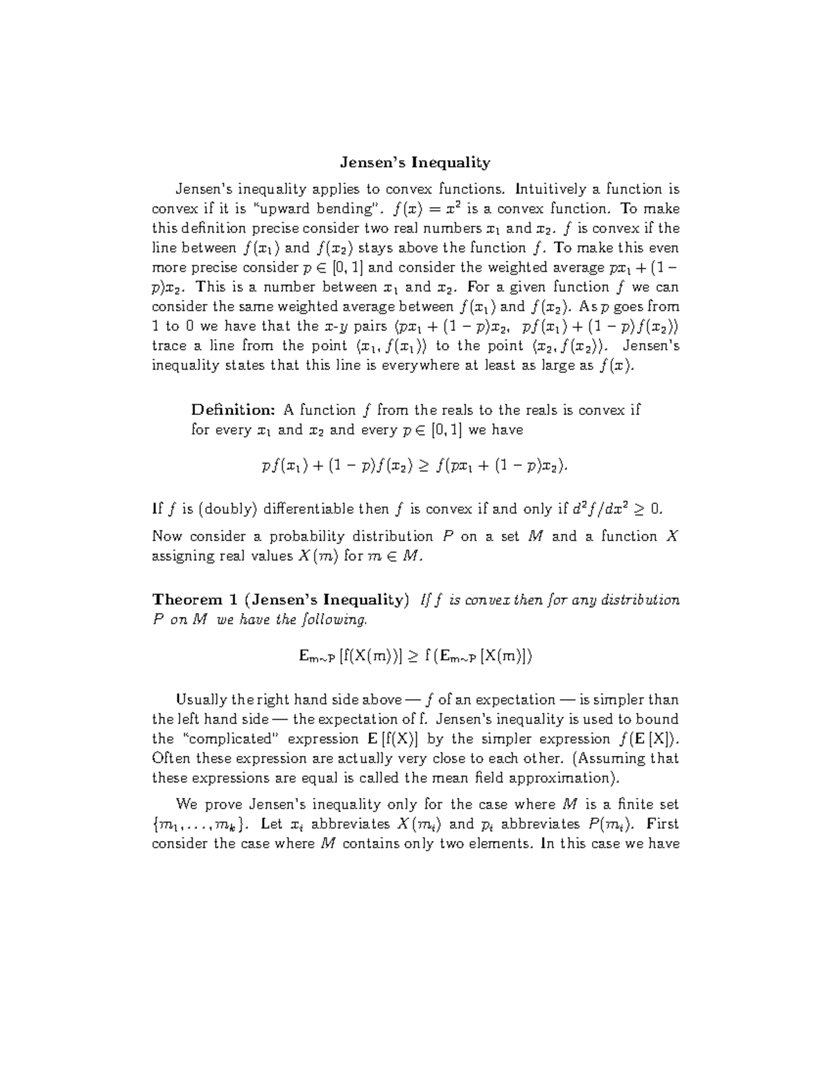 Jensen-2 - Proofs of jensen inequalities - Jensen’s Inequality Jensen’s ...