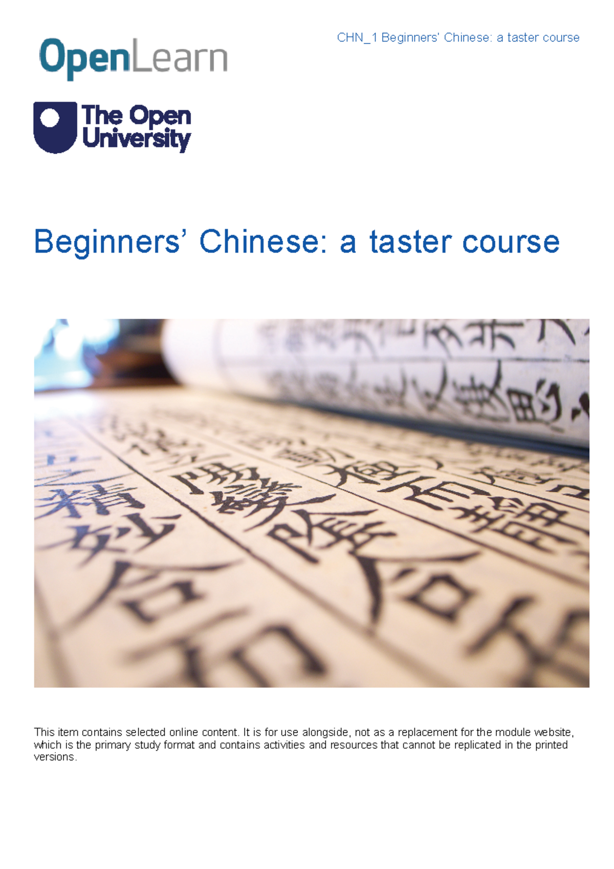 Beginners chinese a taster course printable - CHN_1 Beginners’ Chinese ...