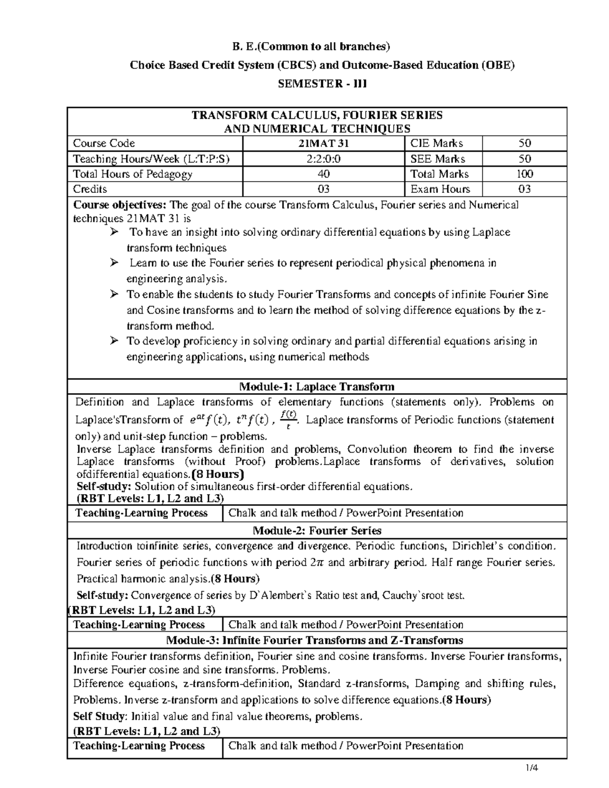 21mat31 - Model question paper - B. E.(Common to all branches) Choice ...