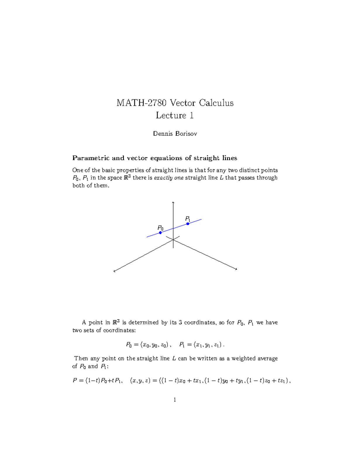 Lecture-01-Notes - MATH-2780 Vector Calculus Lecture 1 Dennis Borisov ...
