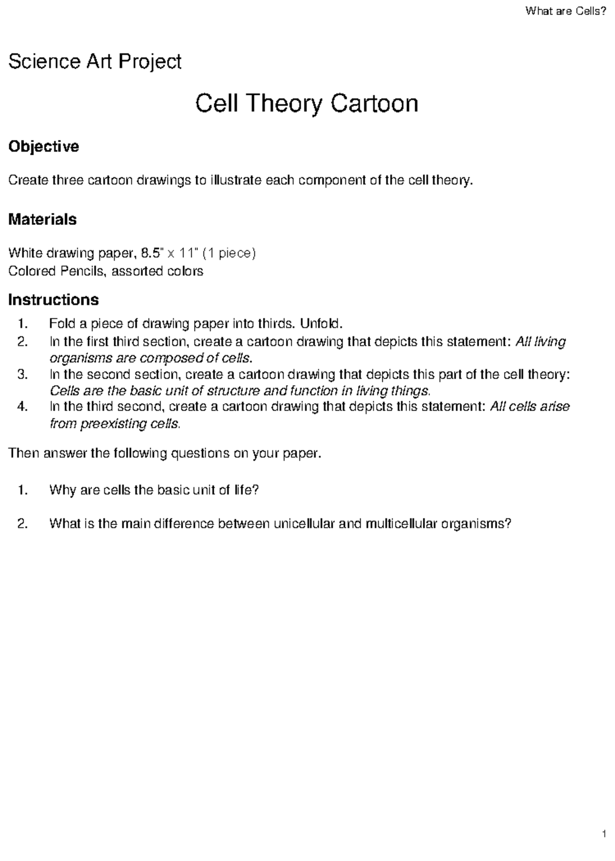 Science Cell Theory Cartoon - What are Cells? Science Art Project Cell ...