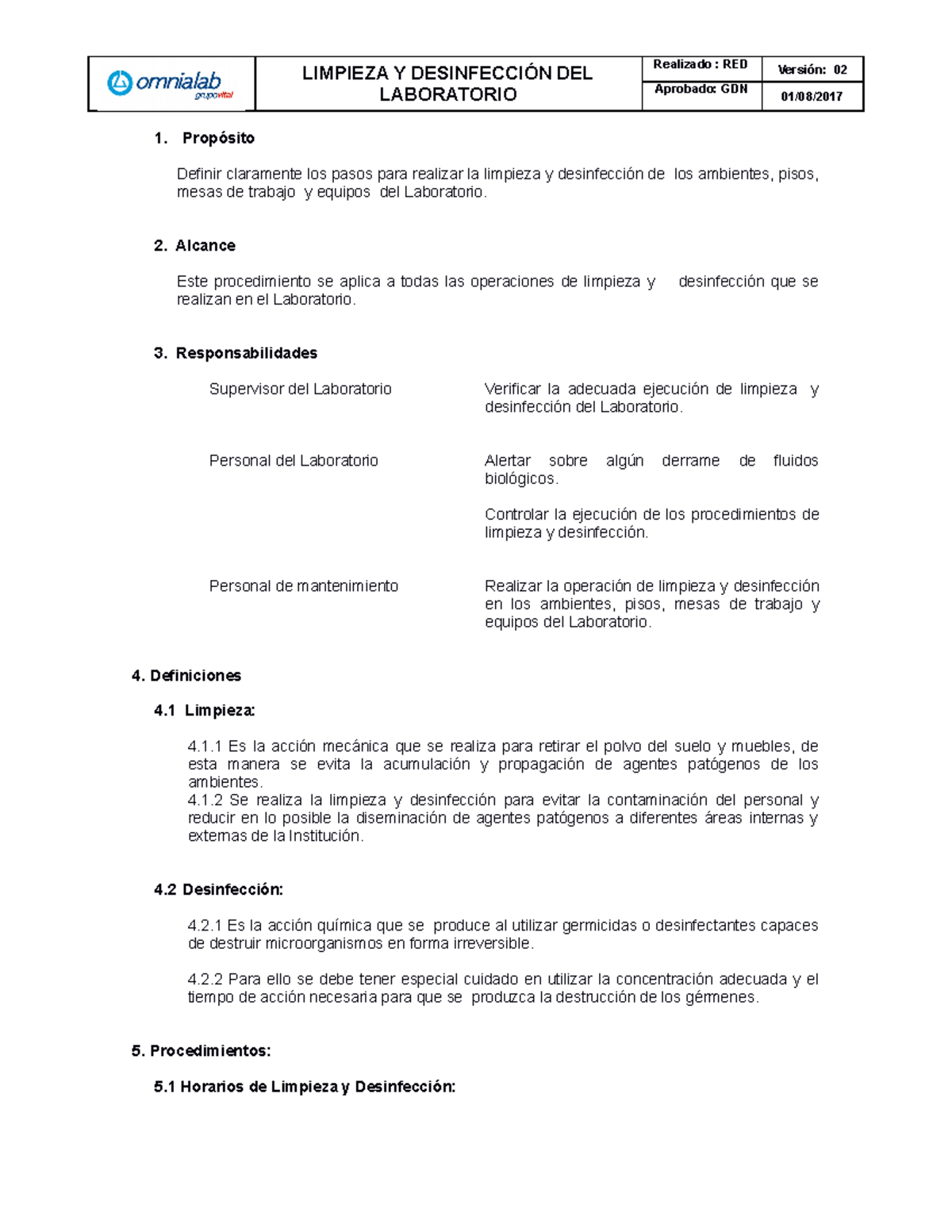 Instructivo de limpieza y desinfeccion del laboratorio V2 - LIMPIEZA Y DESINFECCIÓN DEL ...