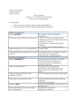 12.2 Biology Applying Mendels Principles Guided Notes - Name: John ...