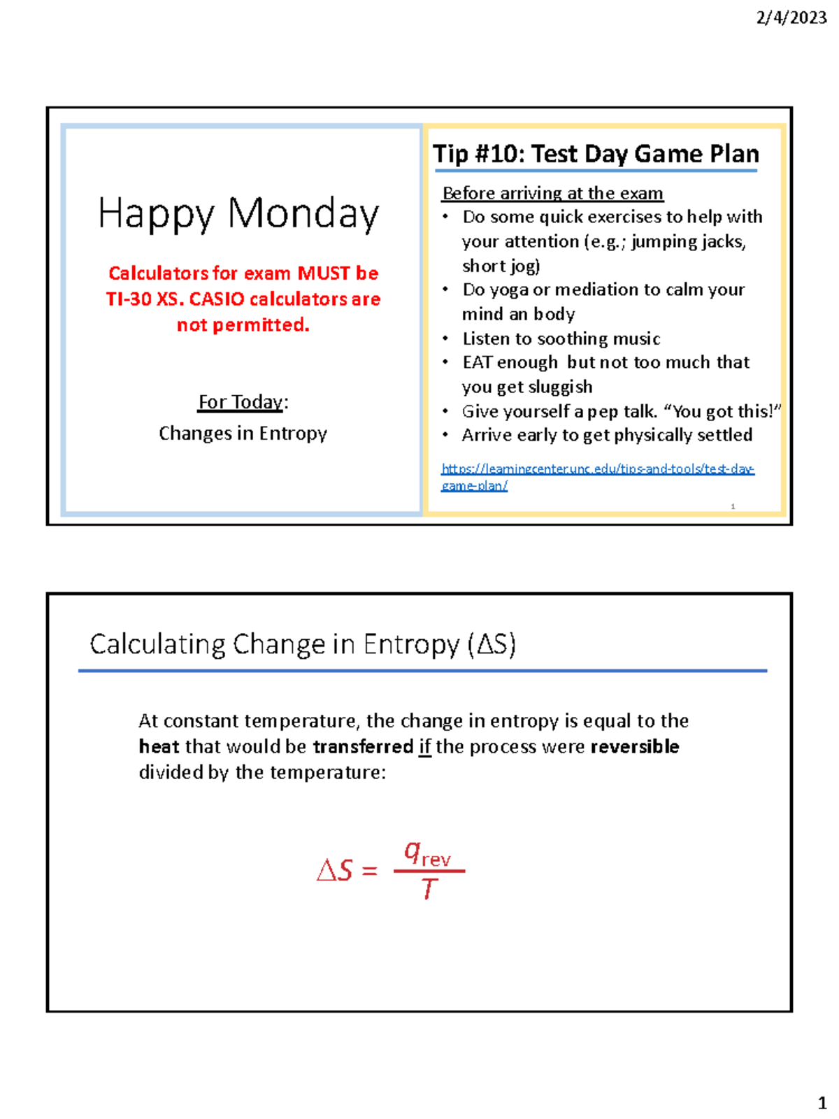L12M - Thermodynamics part3 - student - 1 For Today: Changes in Entropy ...