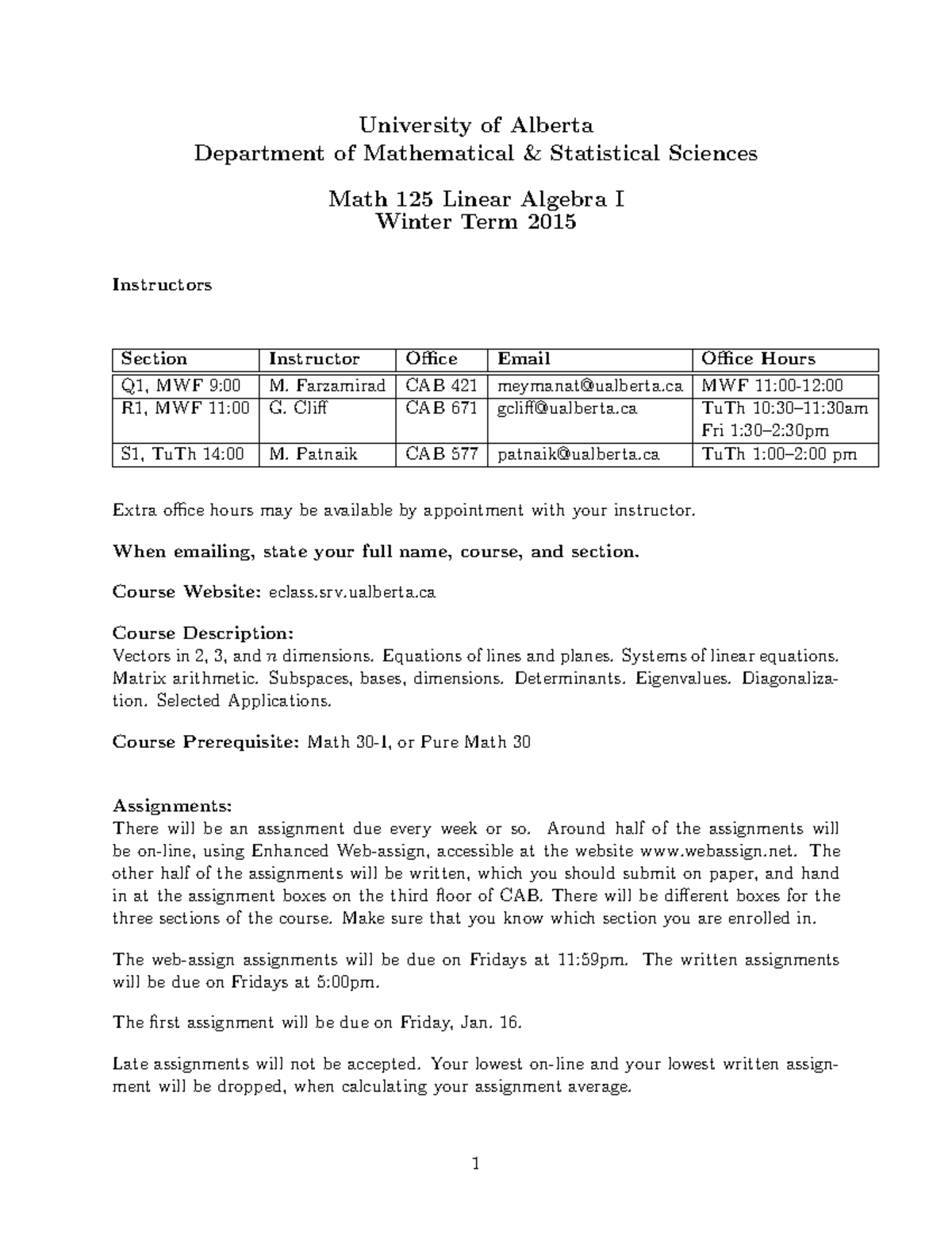 2015 Winter MATH 125 Lecture R1 - University of Alberta Department of ...