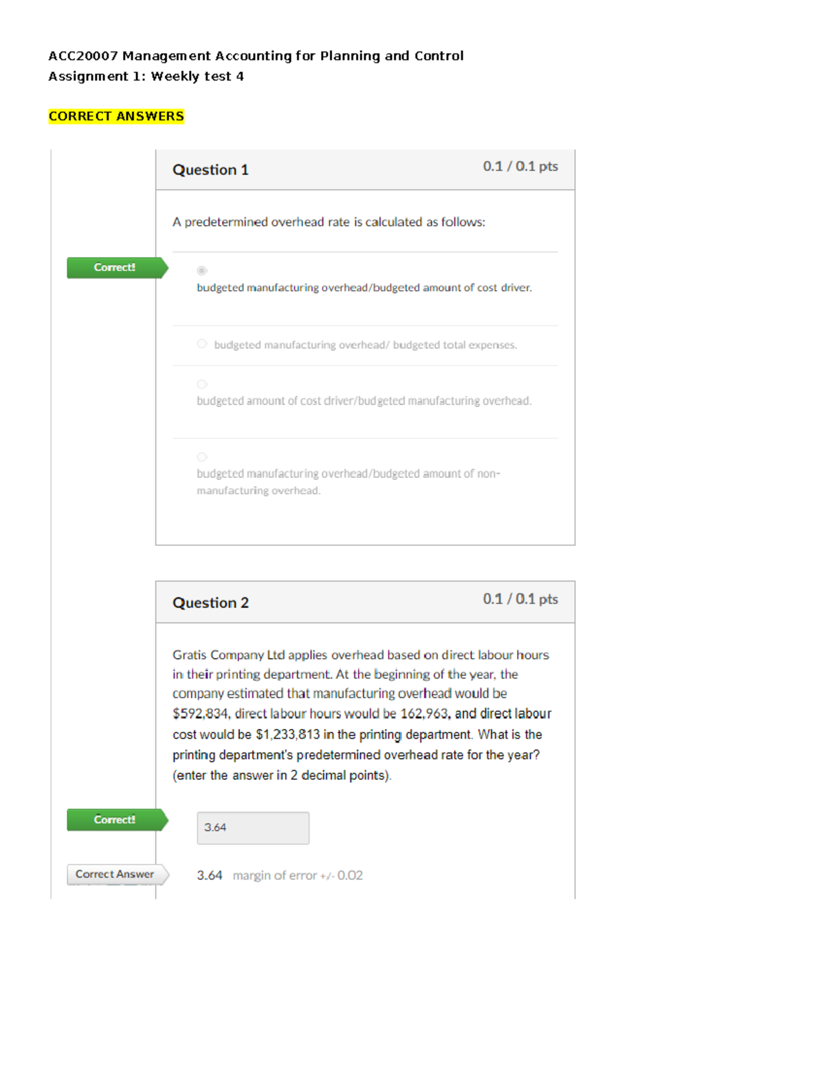 Weekly test 4 - ACC20007 - Studocu