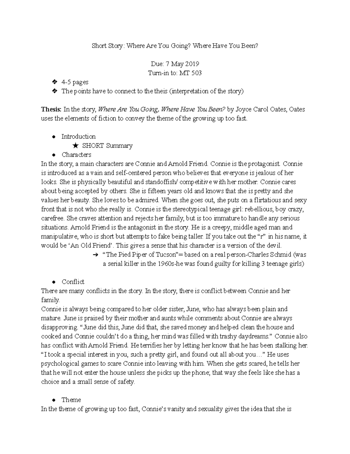 Short Story Where Are You Going Outline - Short Story: Where Are You ...