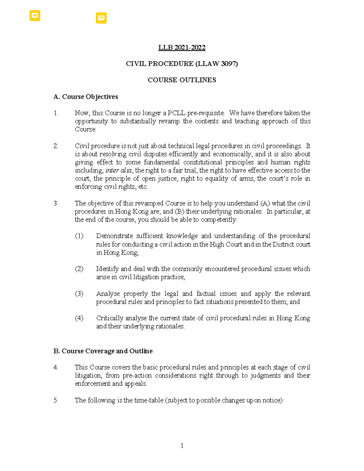 Course Outlines Final - Civil Procedure - LLB 2021- CIVIL PROCEDURE ...