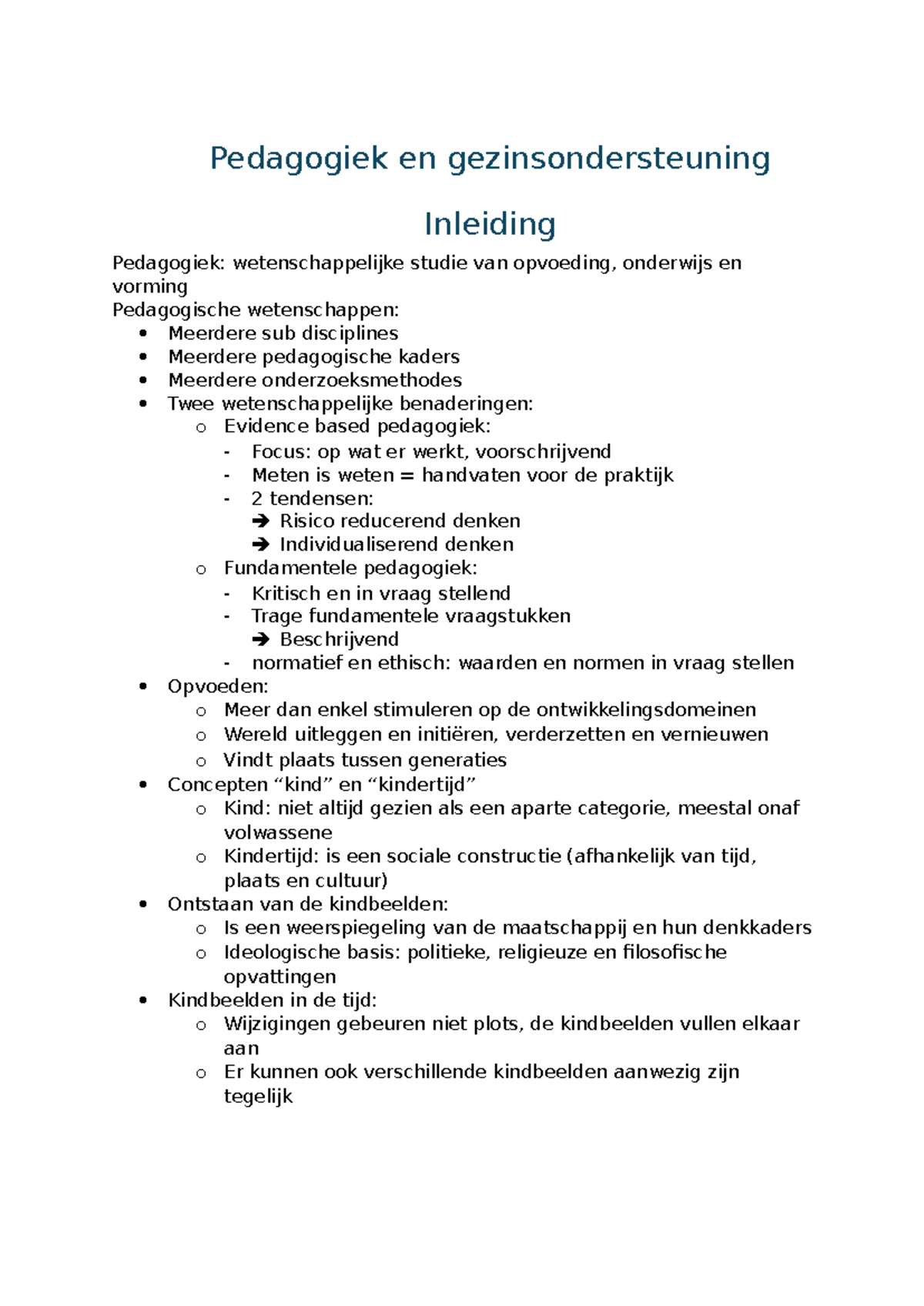 Pedagogiek en gezinsondersteuning - Pedagogiek en gezinsondersteuning Inleiding Pedagogiek ...