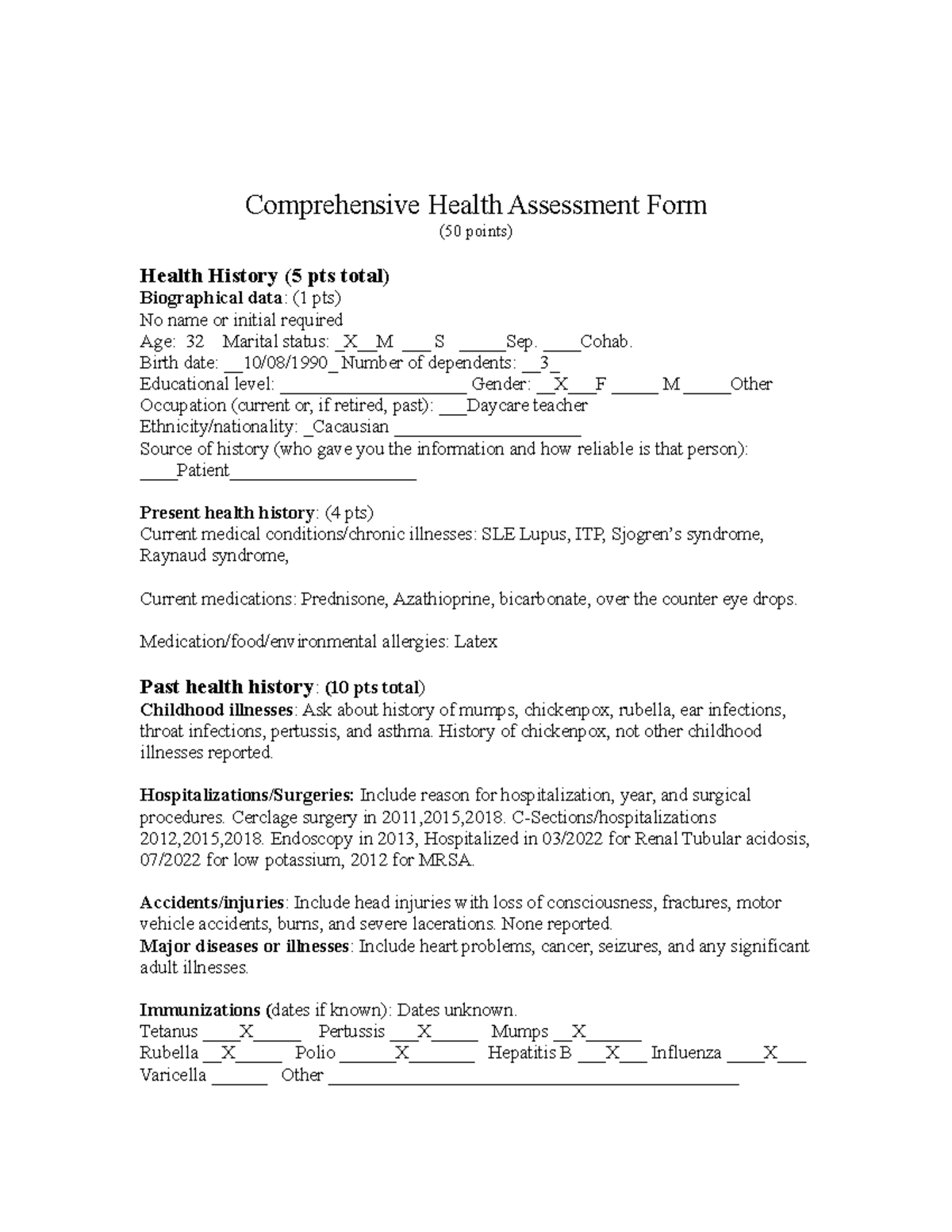 Comprehensive Health History Form - Comprehensive Health Assessment ...