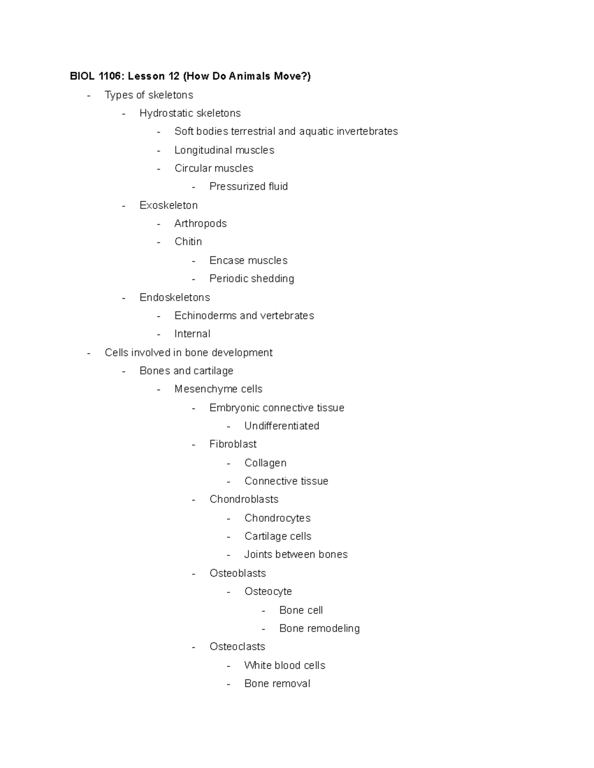 Biology 1106 Lesson 12 (How do animals move ) - BIOL 1106: Lesson 12 ...