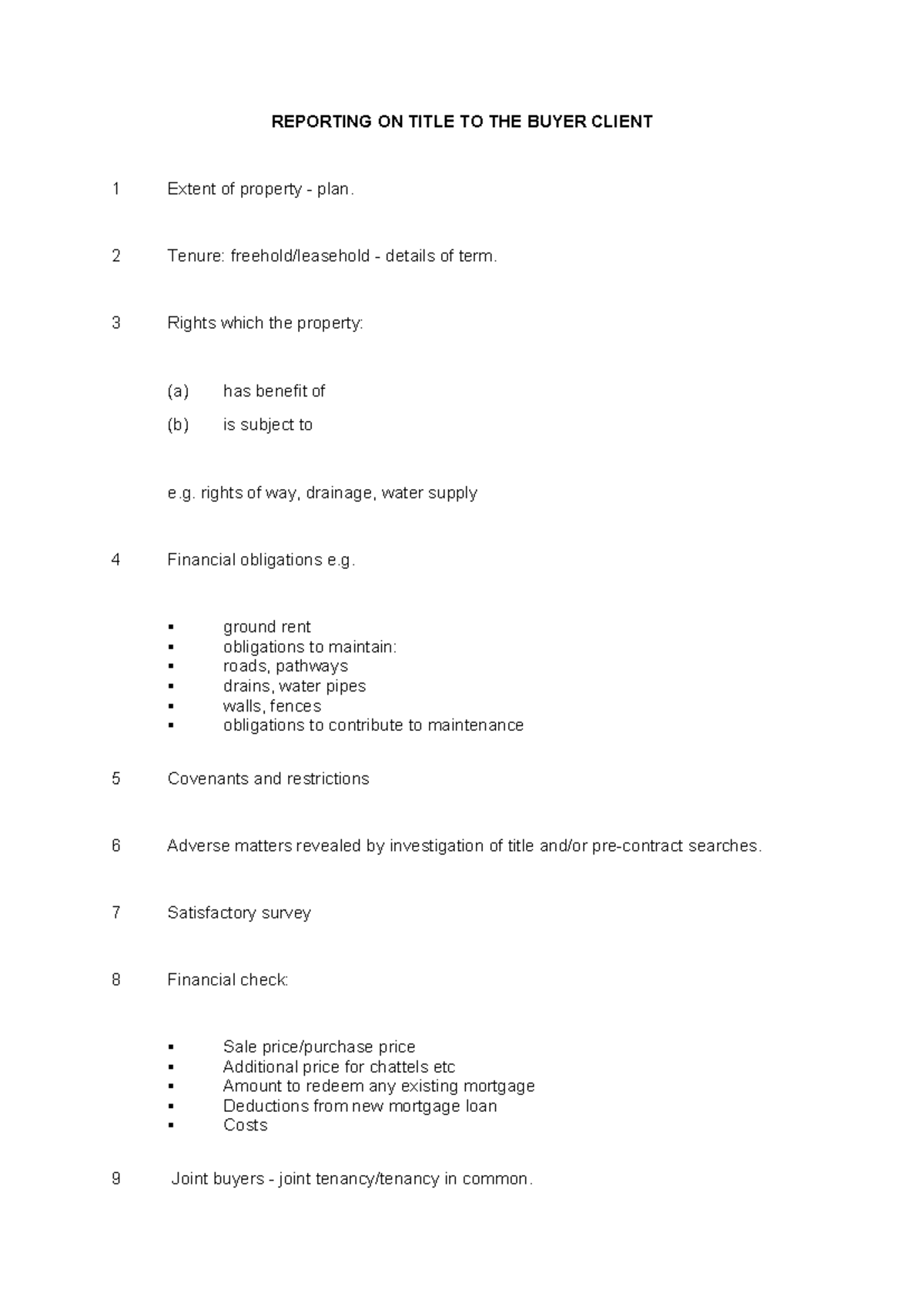 10. Reporting on title to the client - REPORTING ON TITLE TO THE BUYER ...