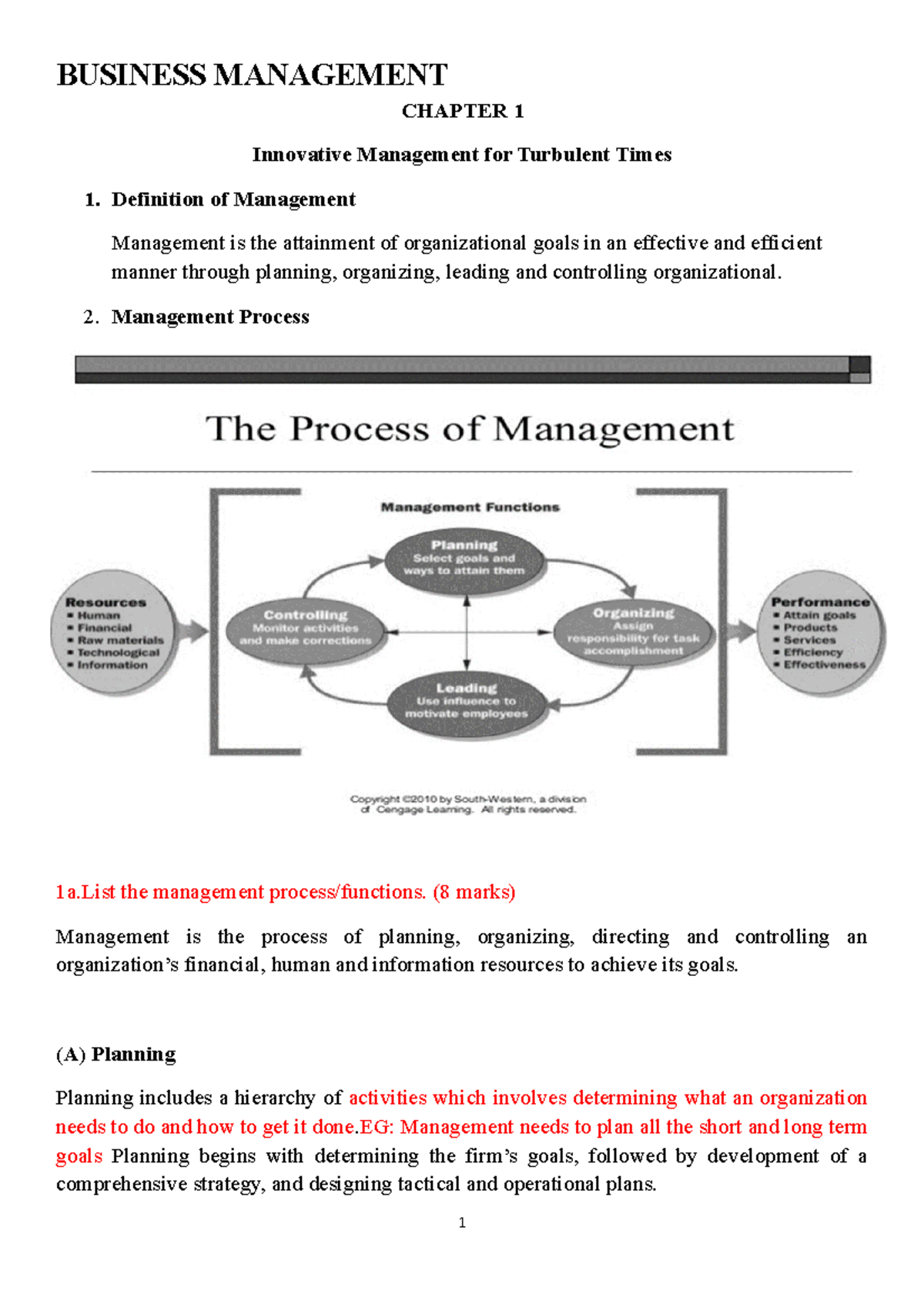 Chapter 1-INNO MGT - Management is the attainment of organizational ...