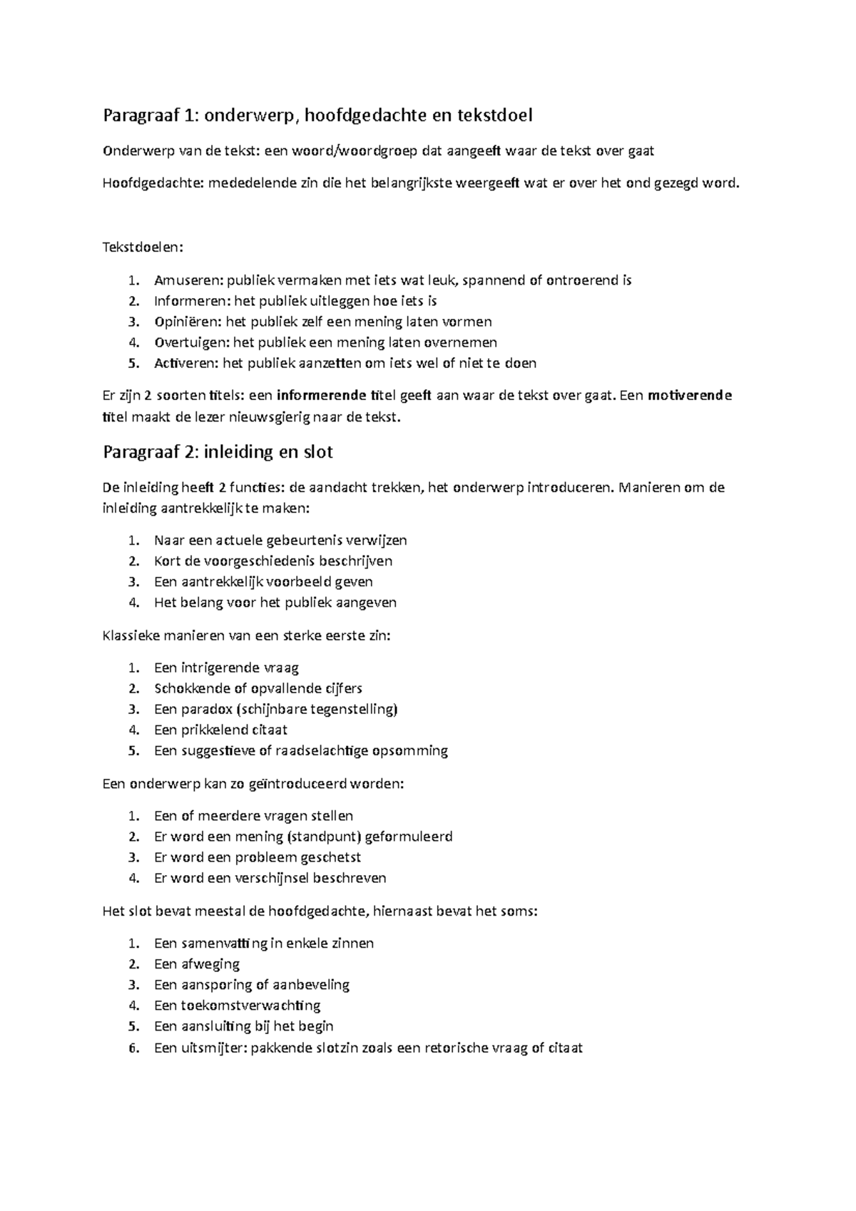 Nederlands hf 1 samenvatting - Paragraaf 1: onderwerp, hoofdgedachte en ...