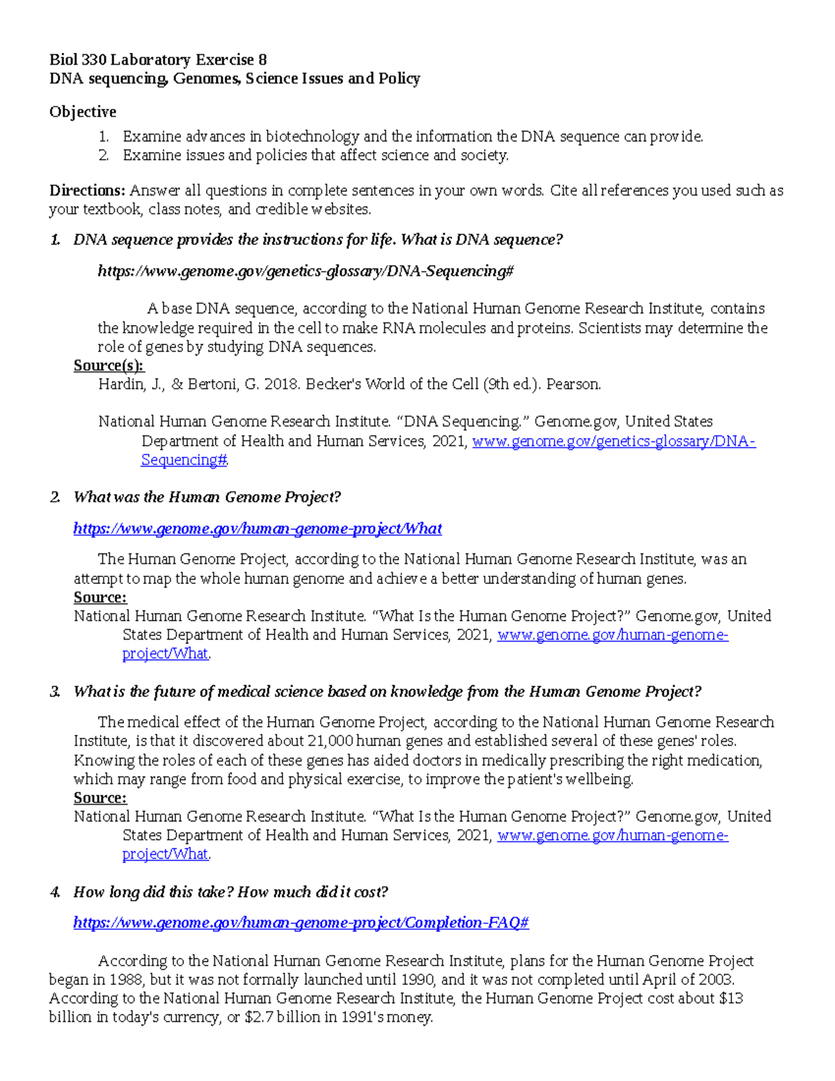 DNA sequencing, Genomes, Science Issues and Policy - Biol 330 ...