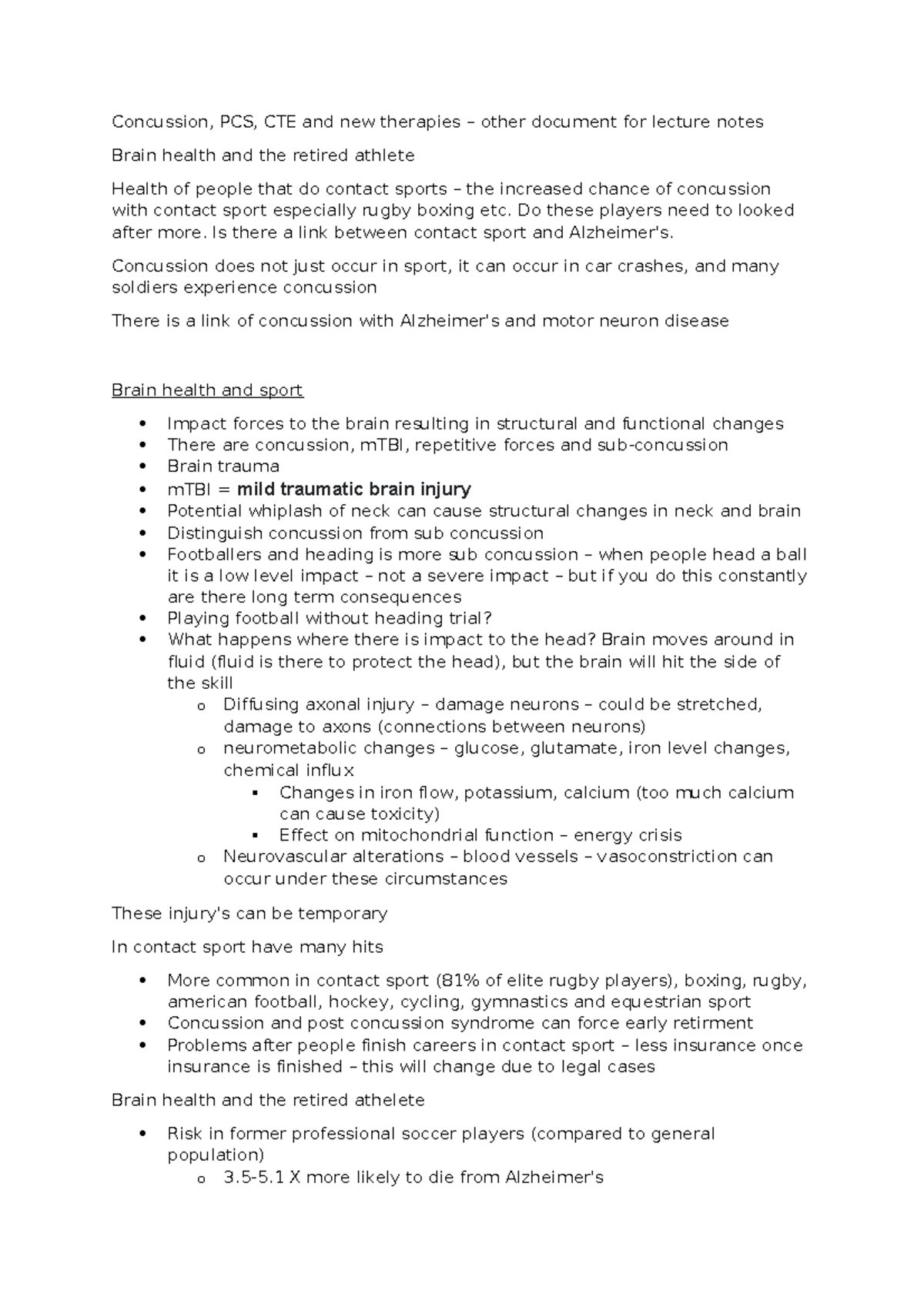 Lecture 2 - concussion, brain health, sport - Concussion, PCS, CTE and ...