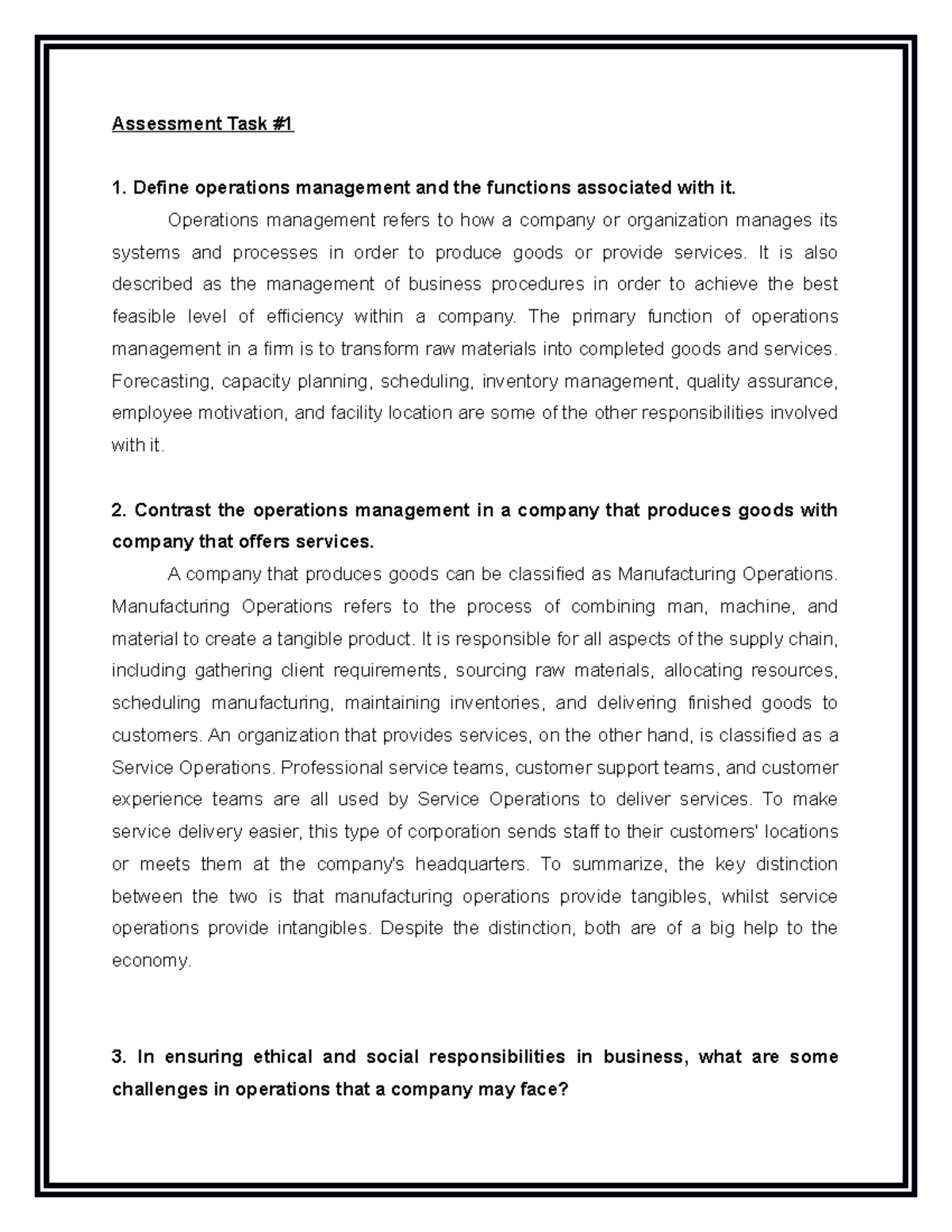 Operations Management Assessment Task 1 Define Operations operations-management-assessment-task-1-define-operations