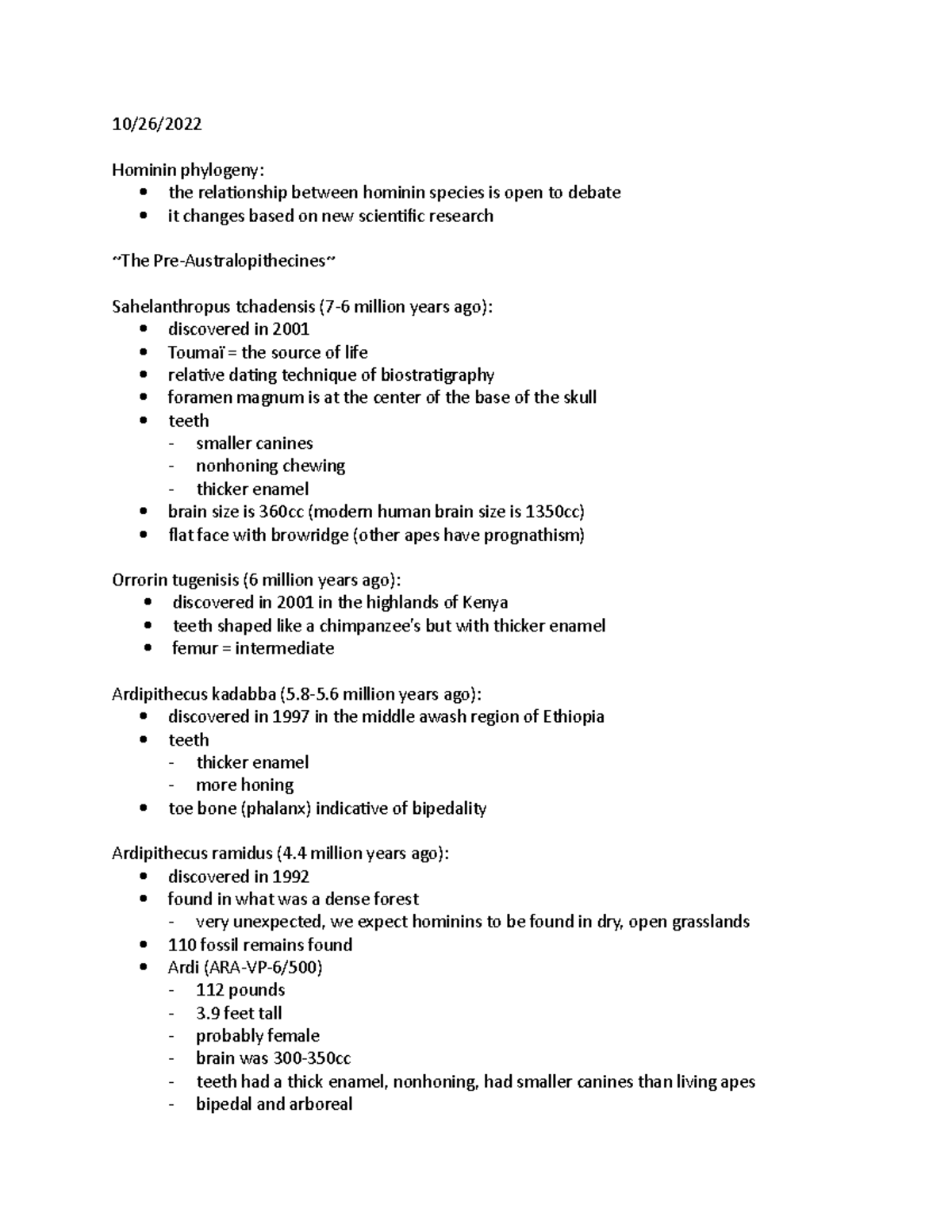 The First Hominins - 10/26/ Hominin phylogeny: the relationship between ...