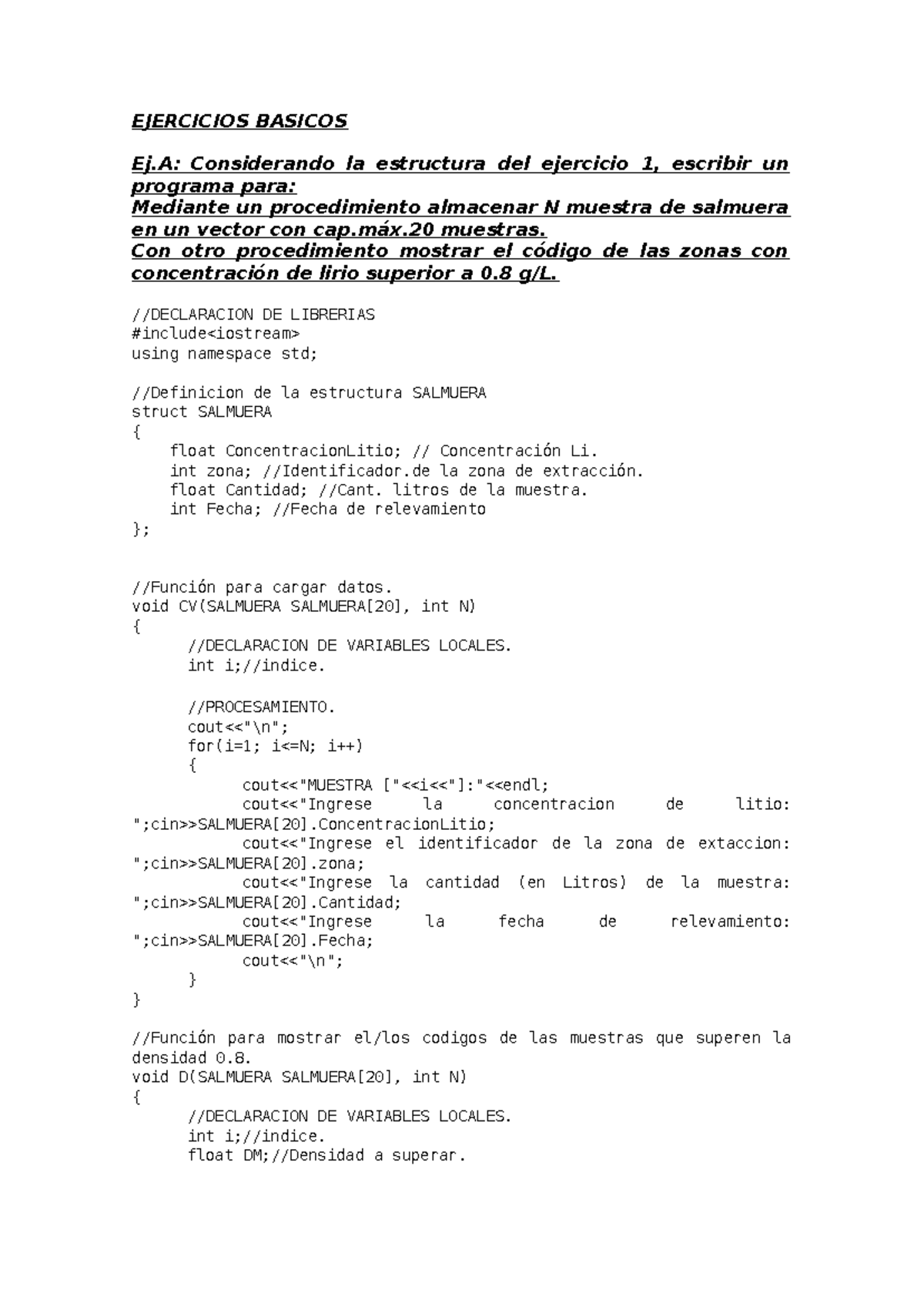 Ejercicios Basicos - Trabajo practico - EJERCICIOS BASICOS Ej: Considerando la estructura del ...