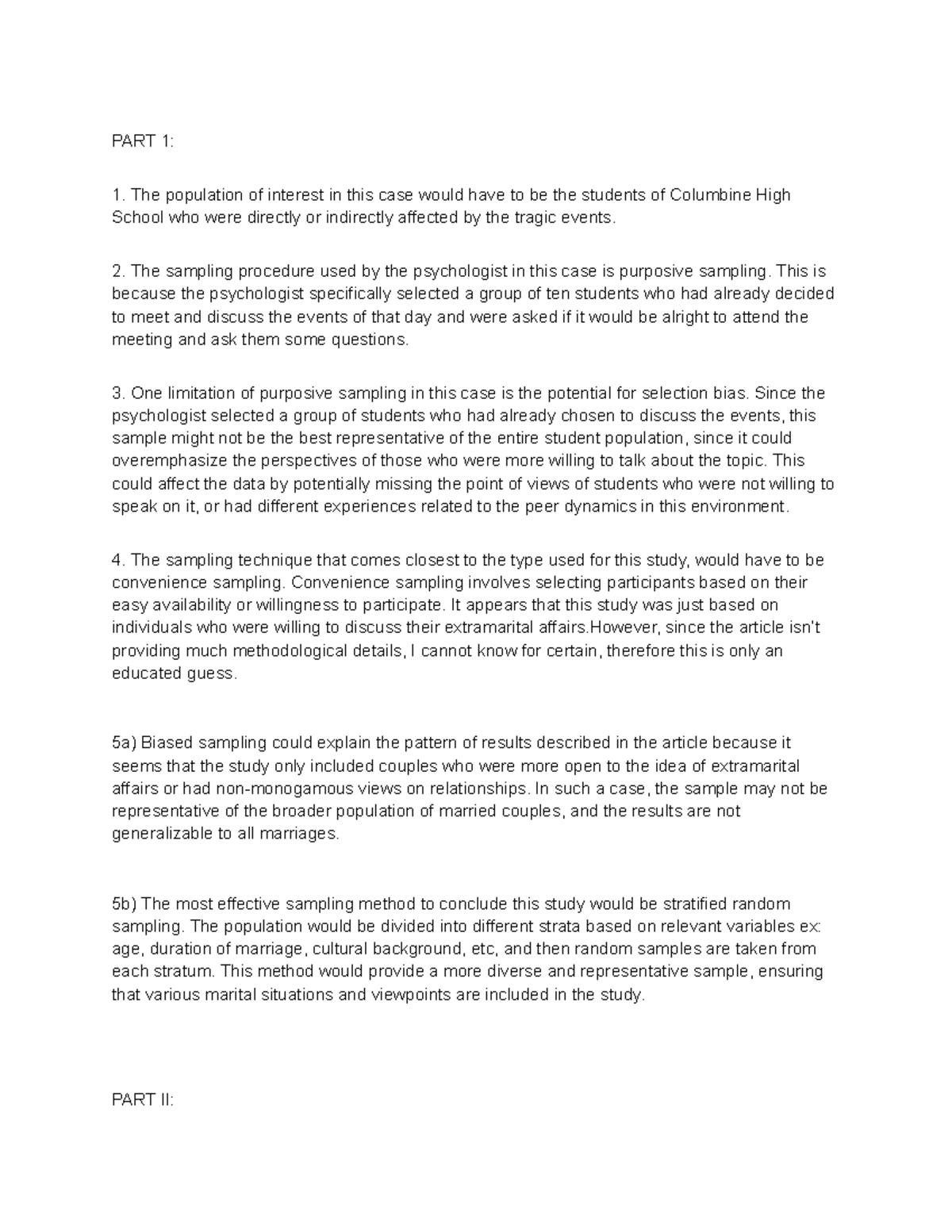 Module 5 Res Meth Assignment Part 1 The Population Of Interest In This Case Would Have To