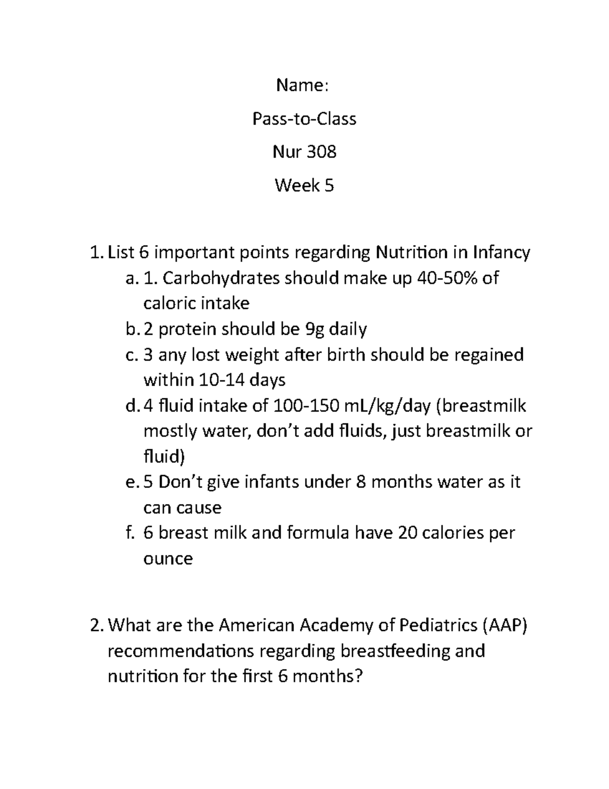 Wk 5b PTC - Pass to class week 5 - Name: Pass-to-Class Nur 308 Week 5 ...