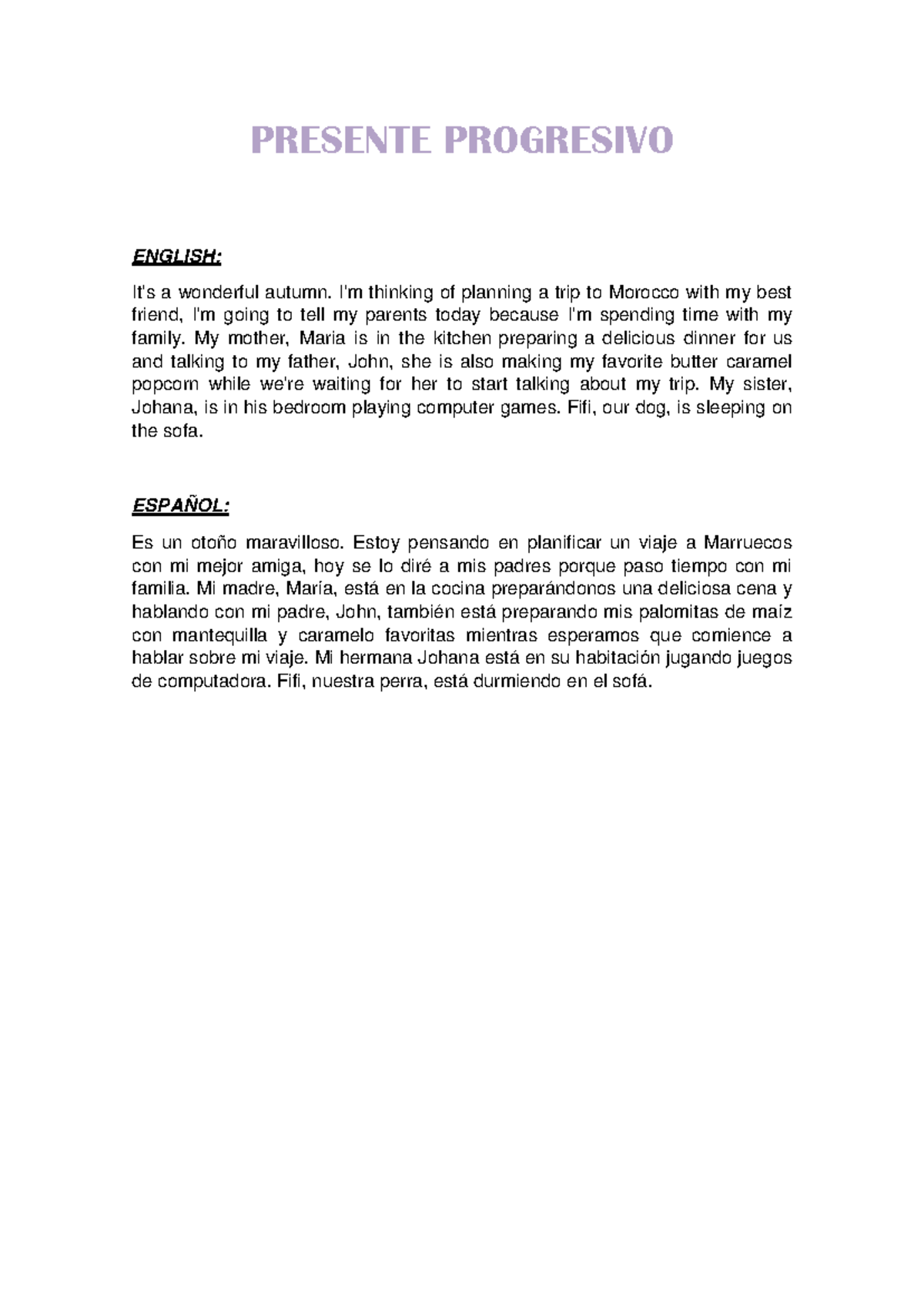 Texto Presente Progresivo - ENGLISH: It's a wonderful autumn. I'm ...