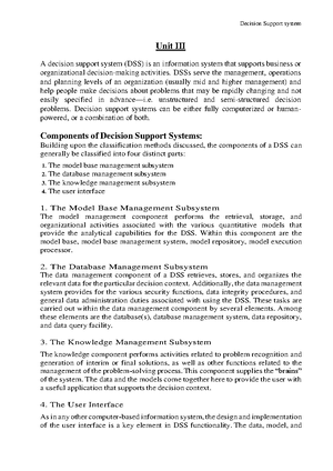 Decision support system unit 2 - Decision Support System Course ...