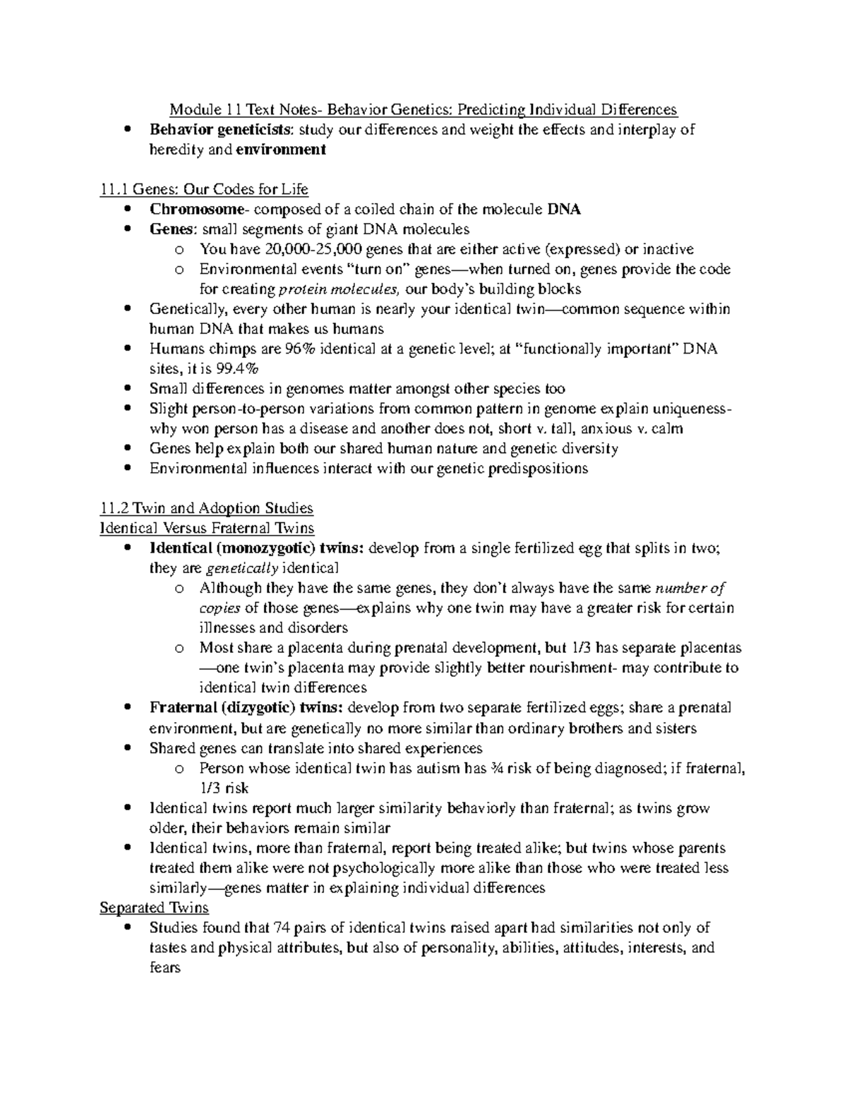 Module 11 Text Notes- behavior genetics - Module 11 Text Notes ...