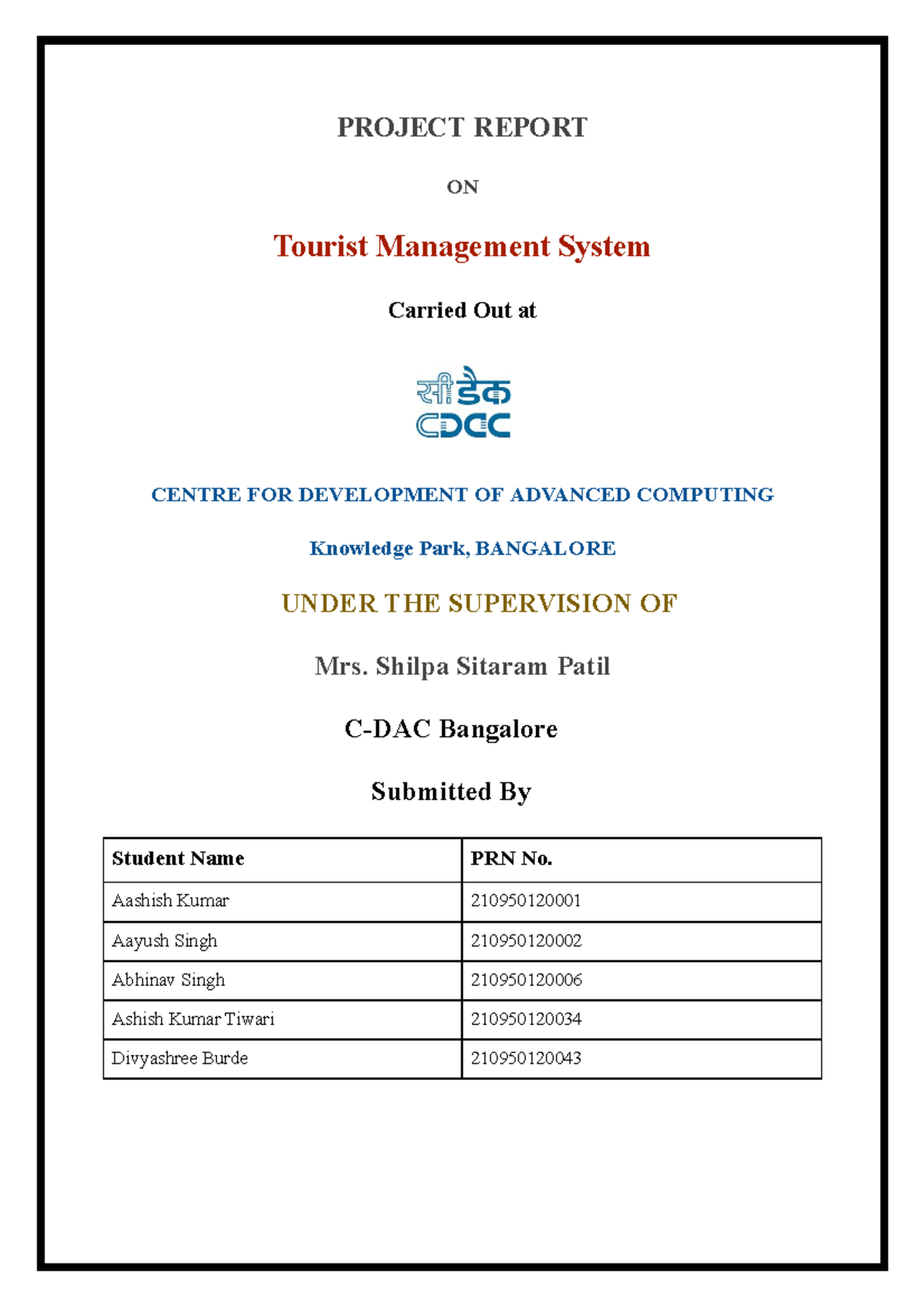 C DAC-project Report - PROJECT REPORT ON Tourist Management System ...