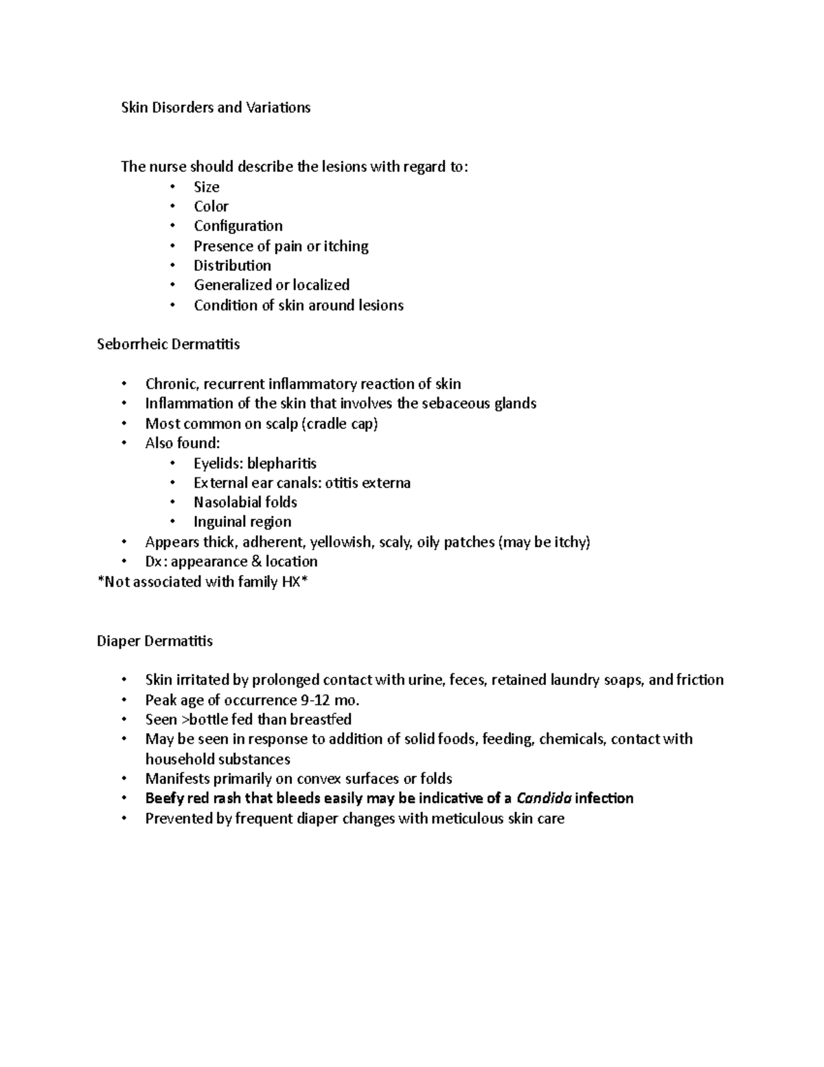Peds skin 1 - peds skin conditions and burns lecture notes - Skin ...