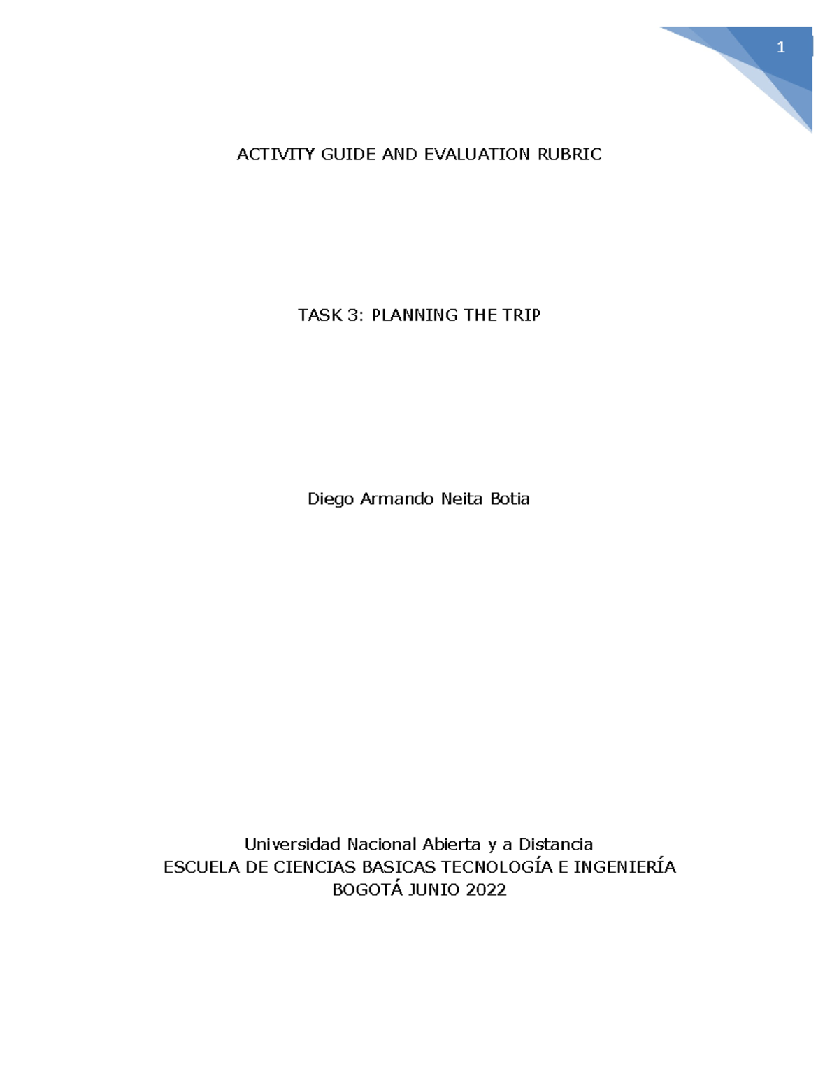 Activity guidelines and evaluation rubric – Task 3 Planning the trip ...