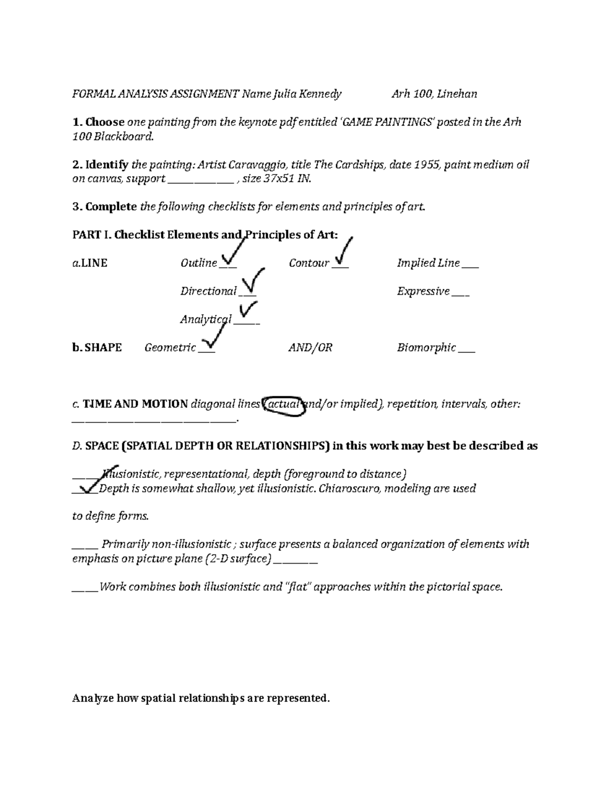 Formal analysis checklist - FORMAL ANALYSIS ASSIGNMENT Name Julia ...