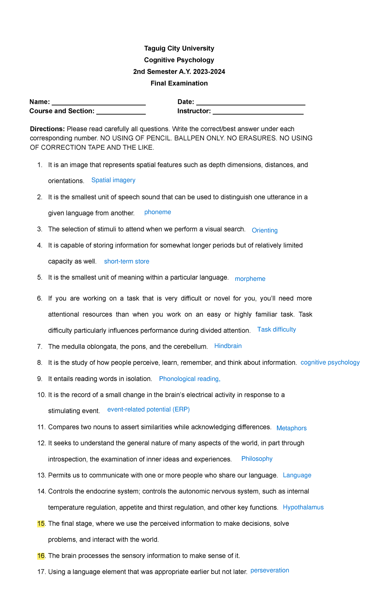 Copy-of- Finals-CP- answer key - Taguig City University Cognitive ...