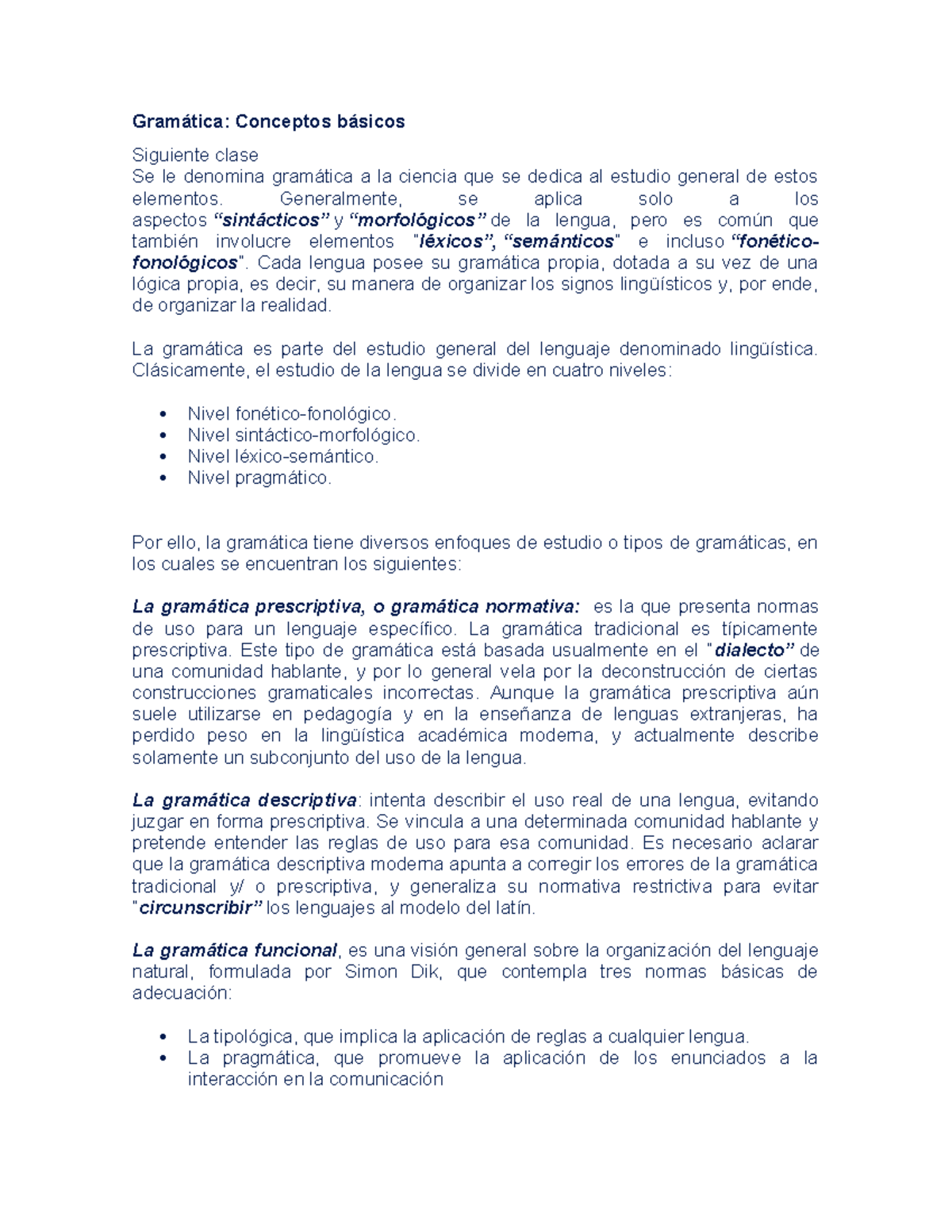 Gramática - Gramática: Conceptos básicos Siguiente clase Se le denomina ...