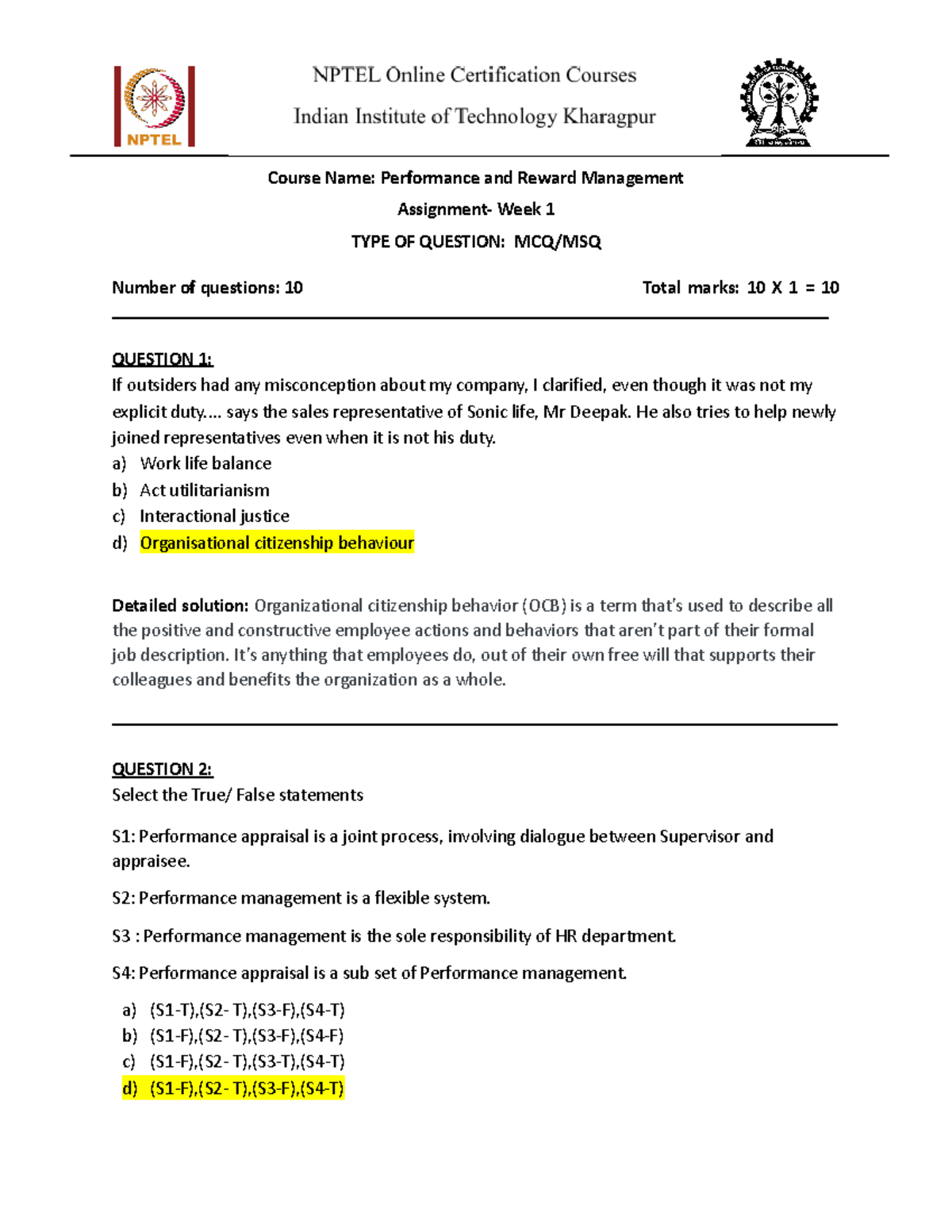 PMRM Assignment 1 JULY 2022 - Course Name: Performance and Reward ...