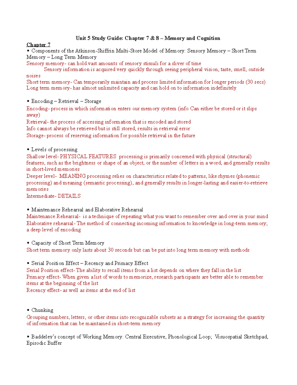 Exam 5 Study Guide Psych 101 - Unit 5 Study Guide: Chapter 7 & 8 ...