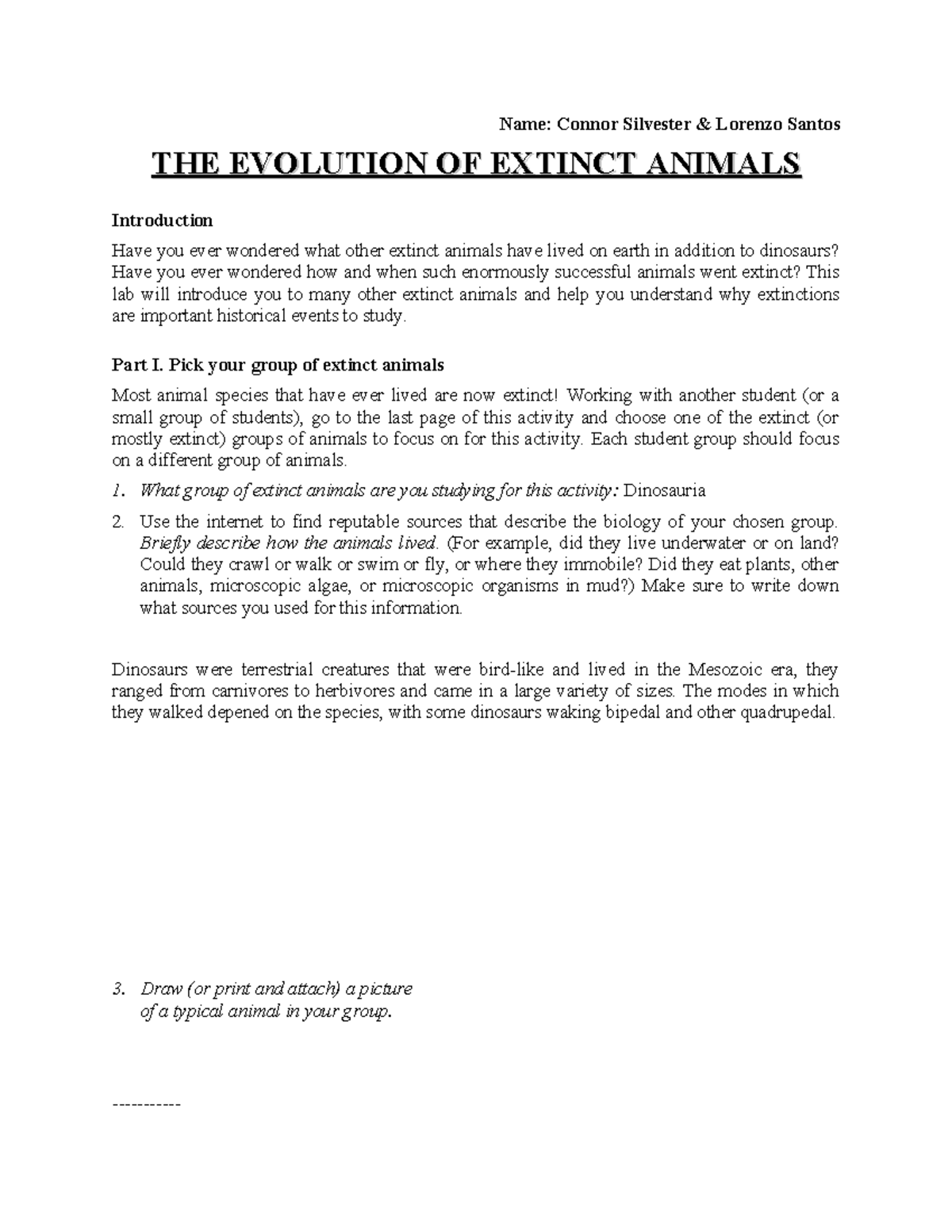 Fossil Lab - Work - Name: Connor Silvester & Lorenzo Santos THE ...