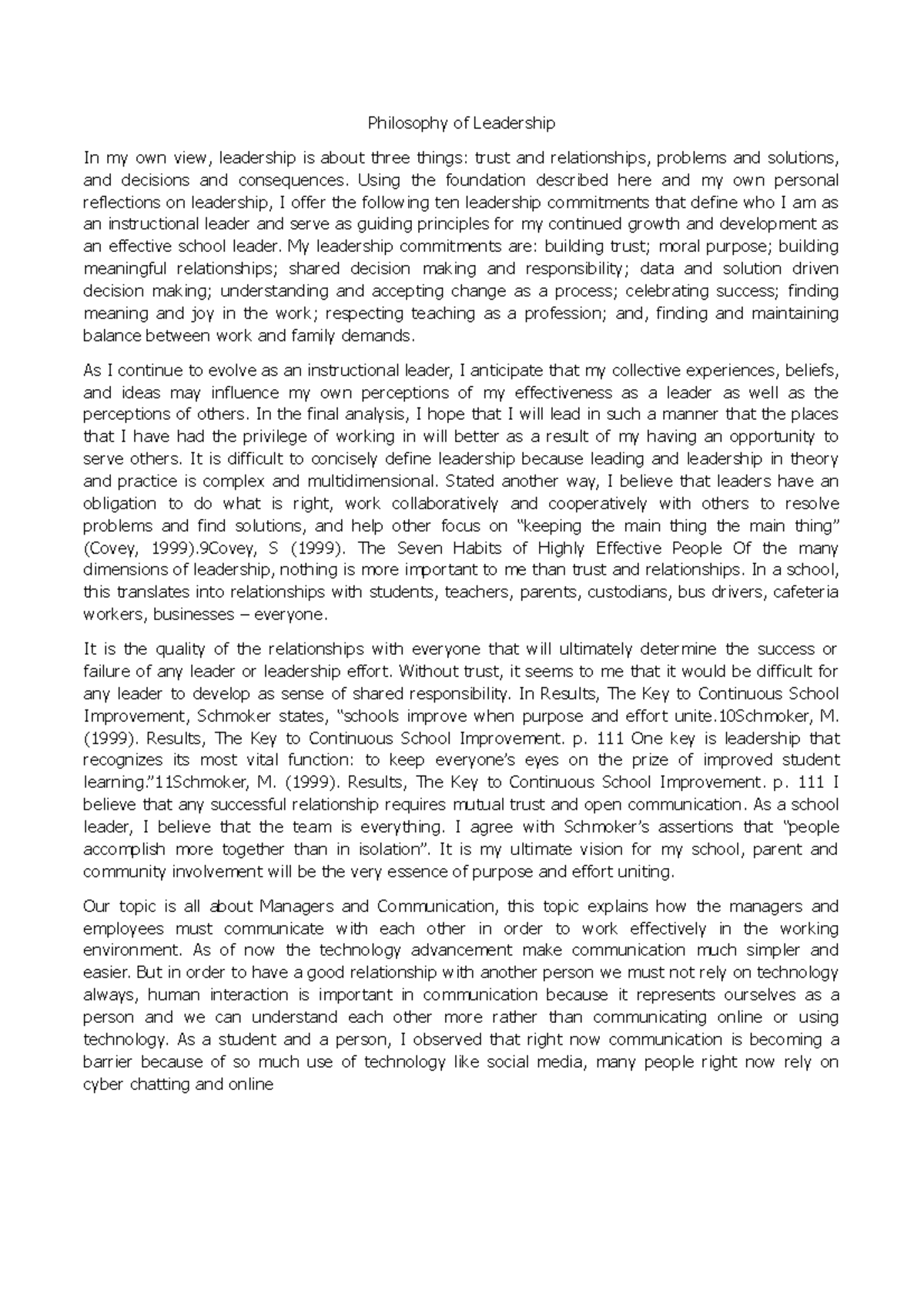 Philosophy of Leadership-A Concept Paper - Philosophy of Leadership In ...