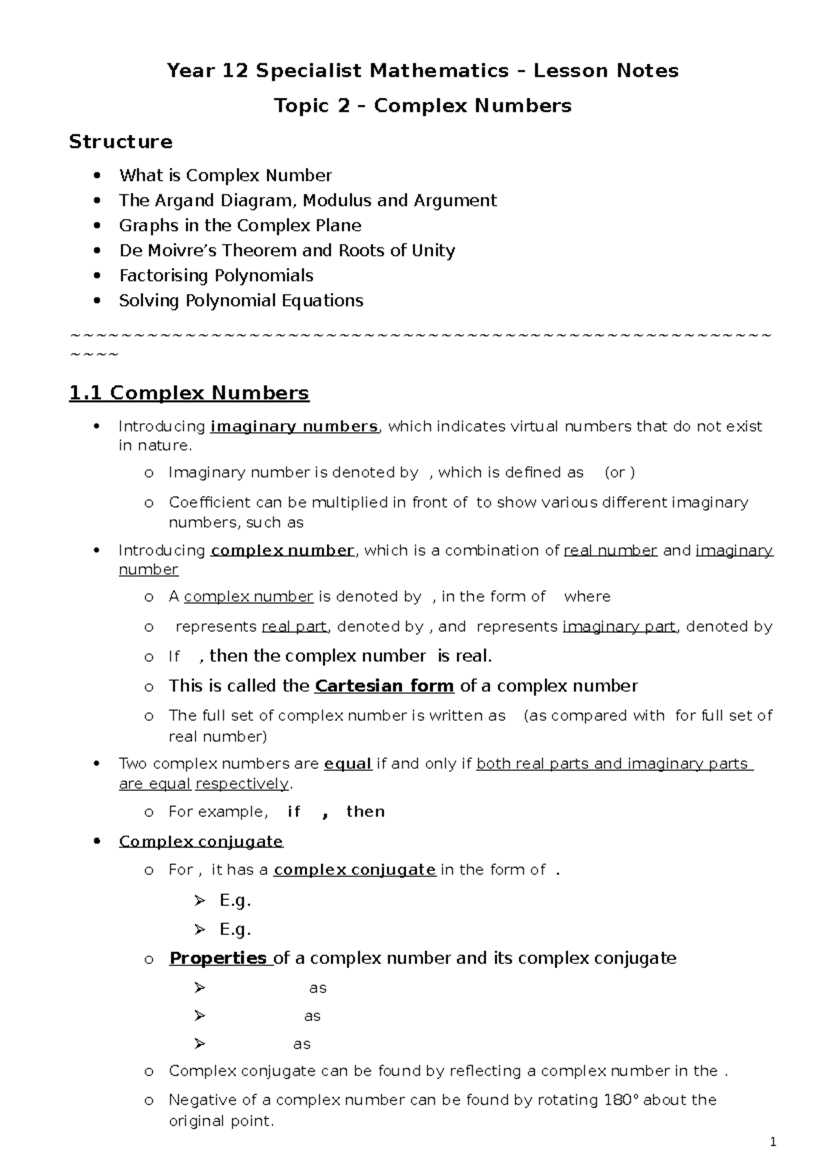 Year 12 SM Lesson Notes - Complex Numbers v1 - Year 12 Specialist ...