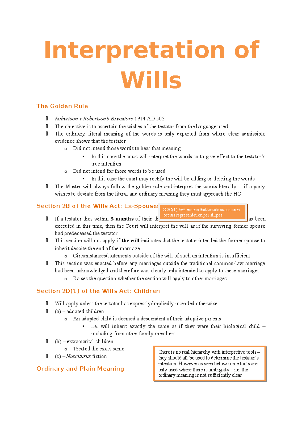 Interpretation of Wills - Interpretation of Wills The Golden Rule ...
