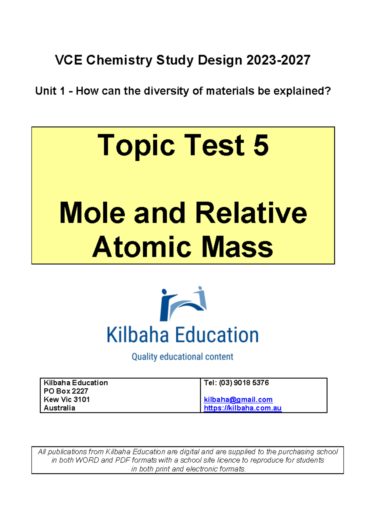 Mole and Reltaive Atomic Mass - VCE Chemistry Study Design 2023- 2027 ...