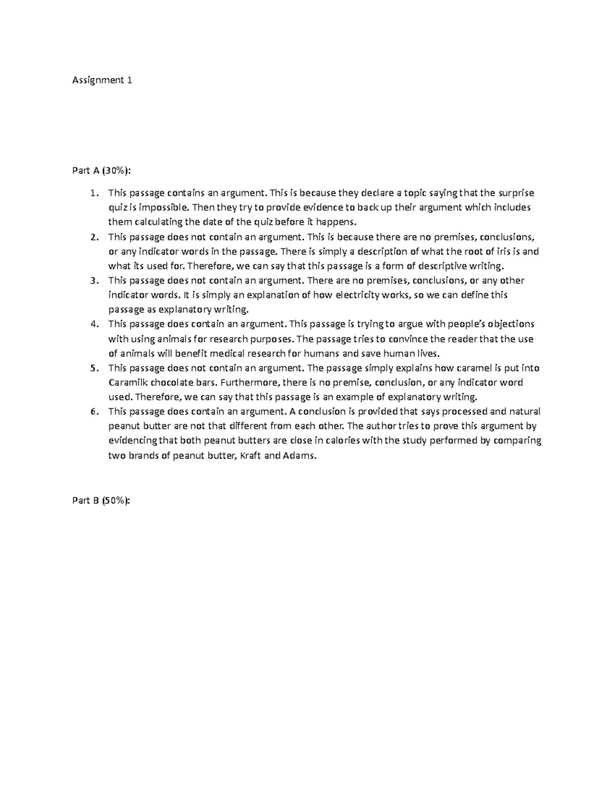 Assignment 1 - PHIL 252 New - Assignment 1 Part A (30%): 1. This passage contains an argument ...