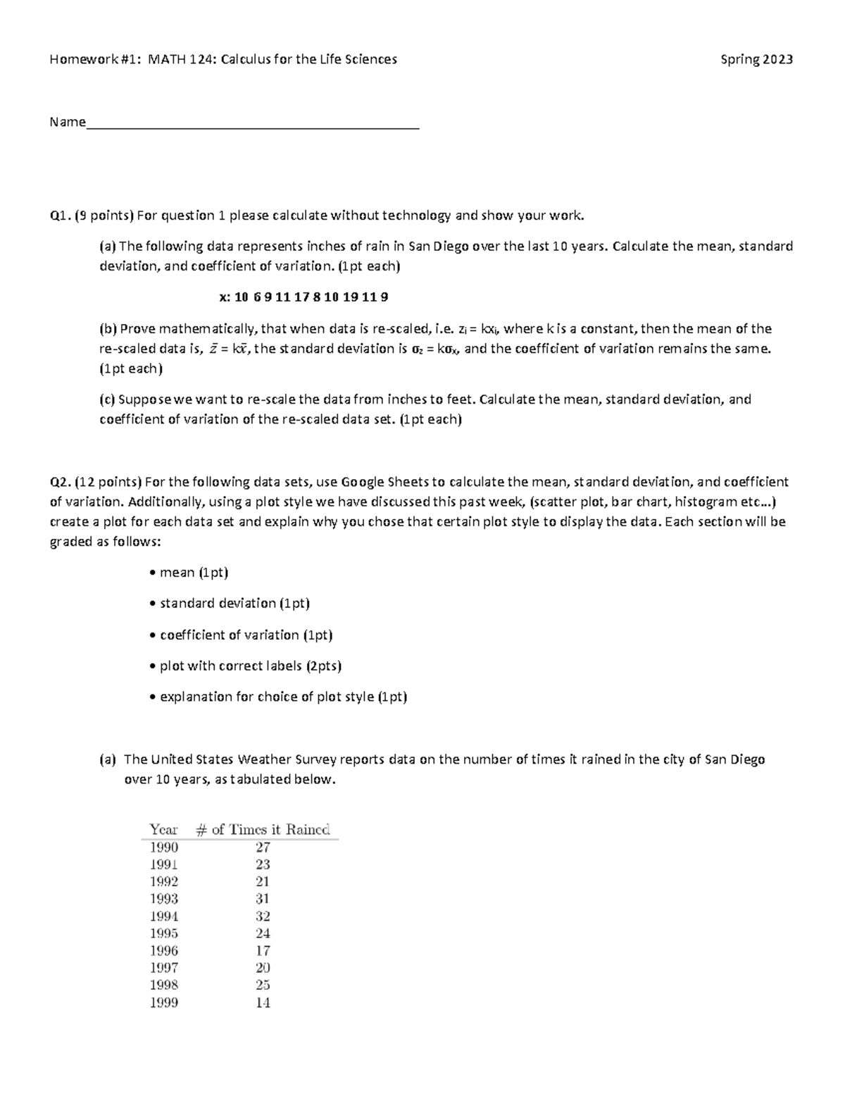Homework #1-4 - yes - Homework #1: MATH 124: Calculus for the Life ...