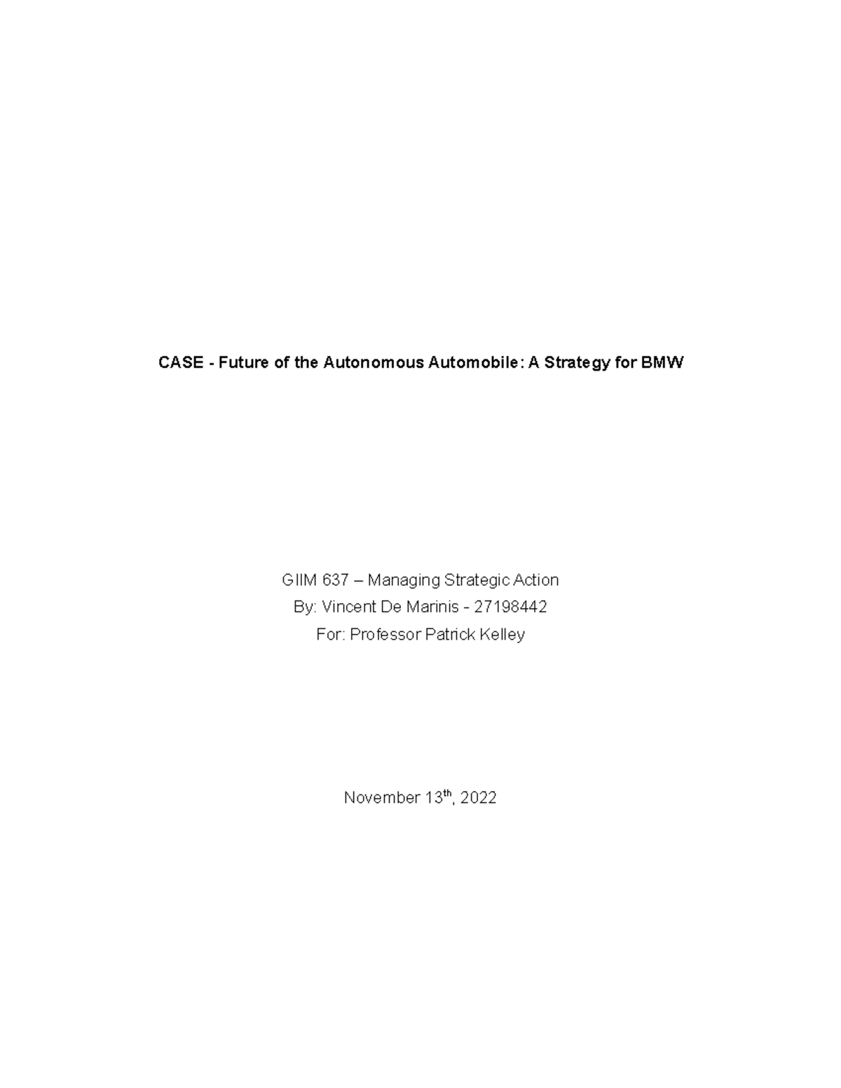 CASE - Future of the Autonomous Automobile A Strategy for BMW - BMW ...