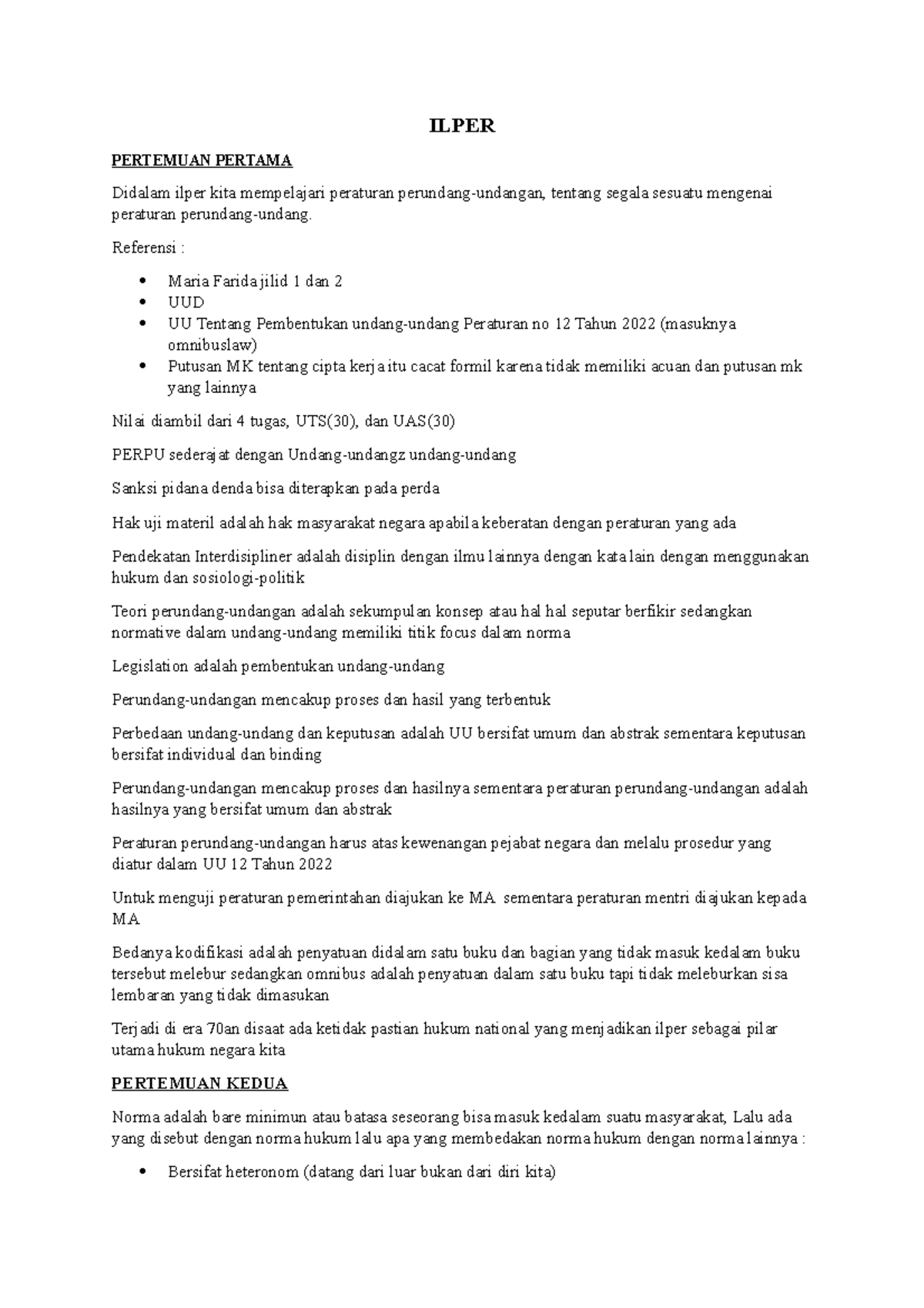 Ilper - ILMU PERUNDANG-UNDANGAN MATERI UTS - ILPER PERTEMUAN PERTAMA Didalam ilper kita ...