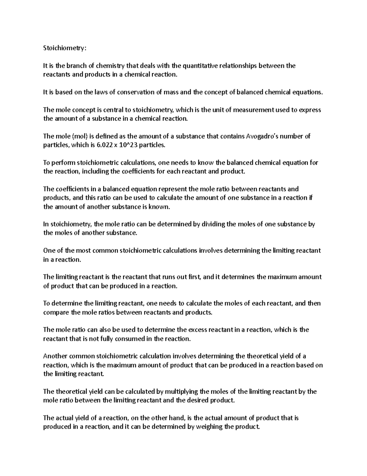 Stoichiometry - Unit 4 notes - Stoichiometry: It is the branch of ...