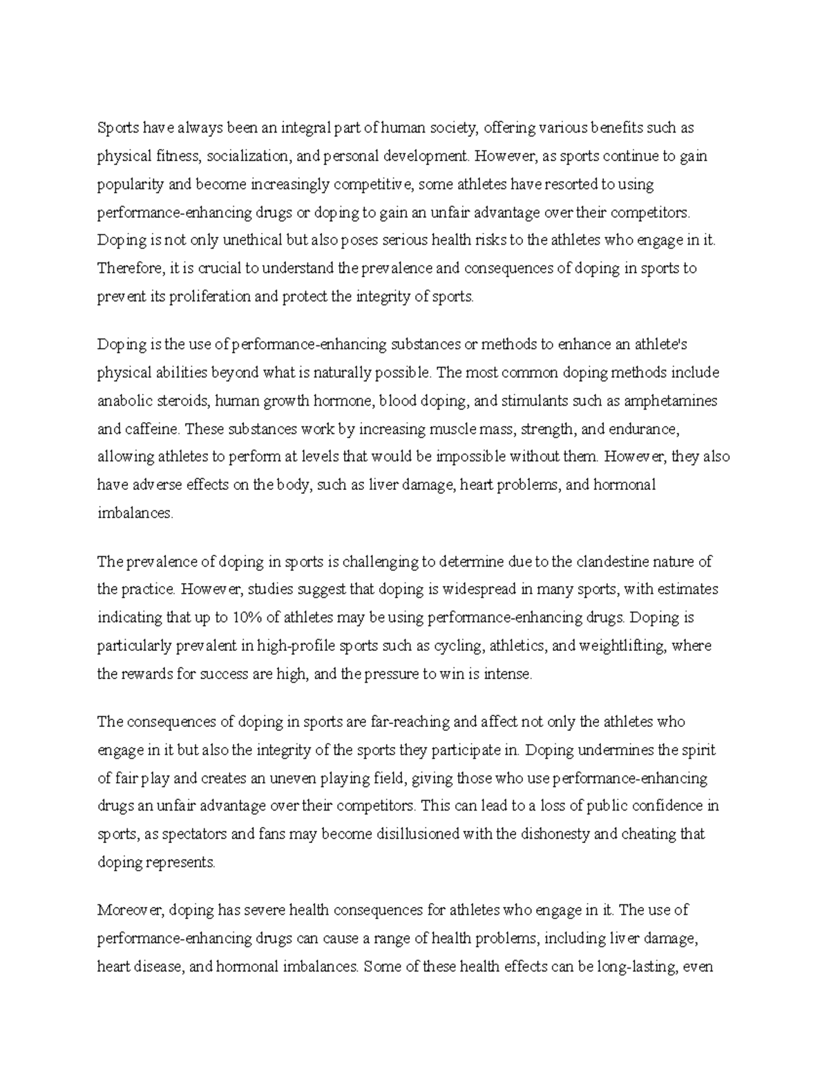 Title The Dark Side of Sports The Prevalence and Consequences of Doping ...