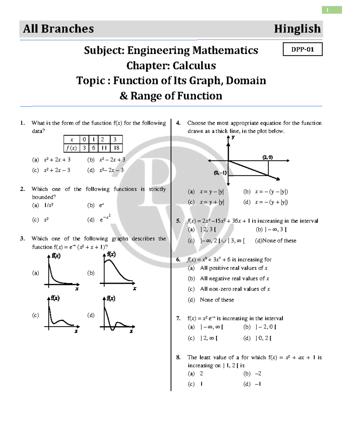 Calculus DPP- 01 - 1 All Branches Hinglish Subject: Engineering ...