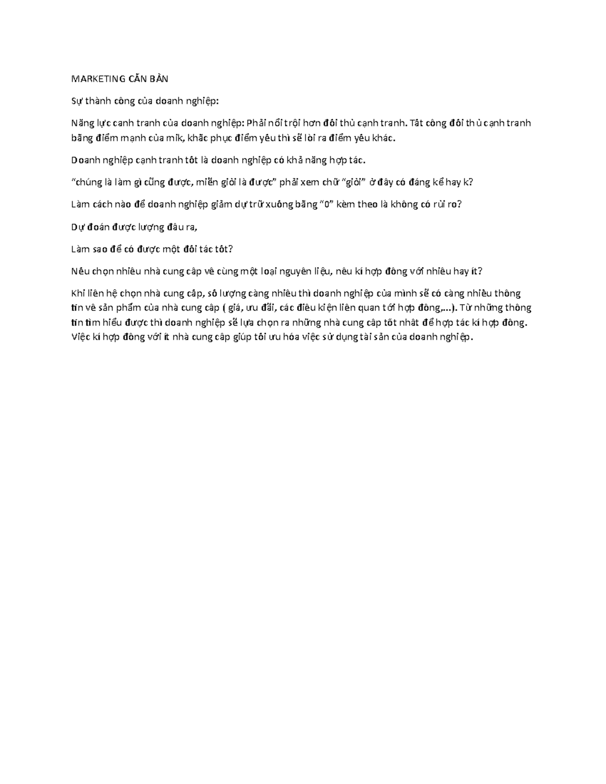 Marketing CĂN BẢN - good - MARKETING CĂN B NẢ S thành công c a doanh nghi p:ựủệ Năng l c canh ...