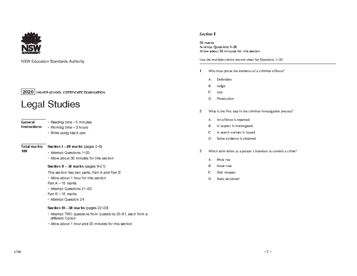 2020 HSC Legal Studies - 2740 NSW Education Standards Authority 2020 ...